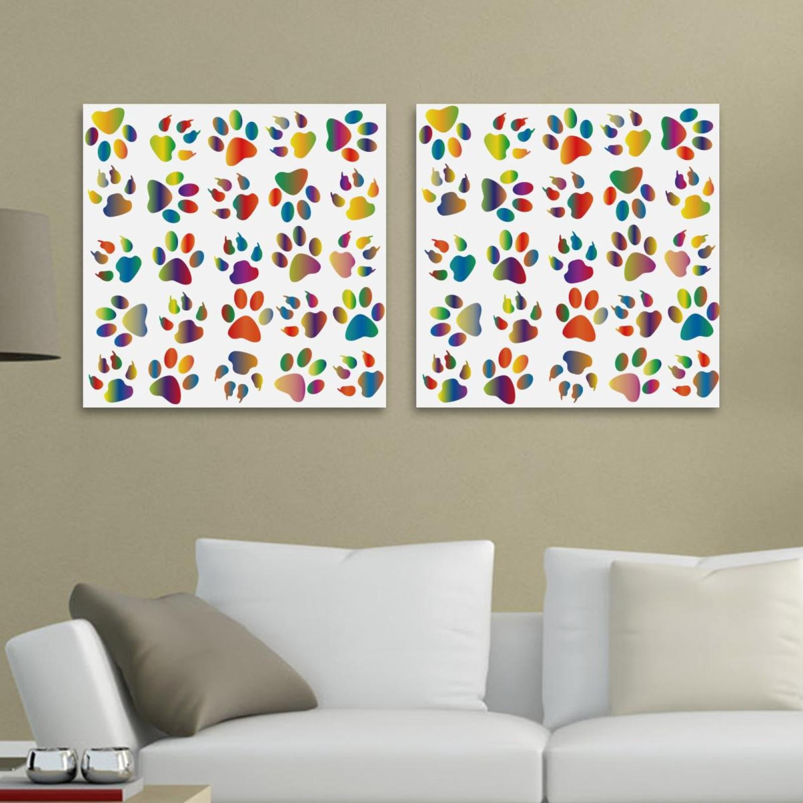 OWNSERIES Colorful Prismatic Animal Paw Print Pattern 2PC Canvas Wall ...