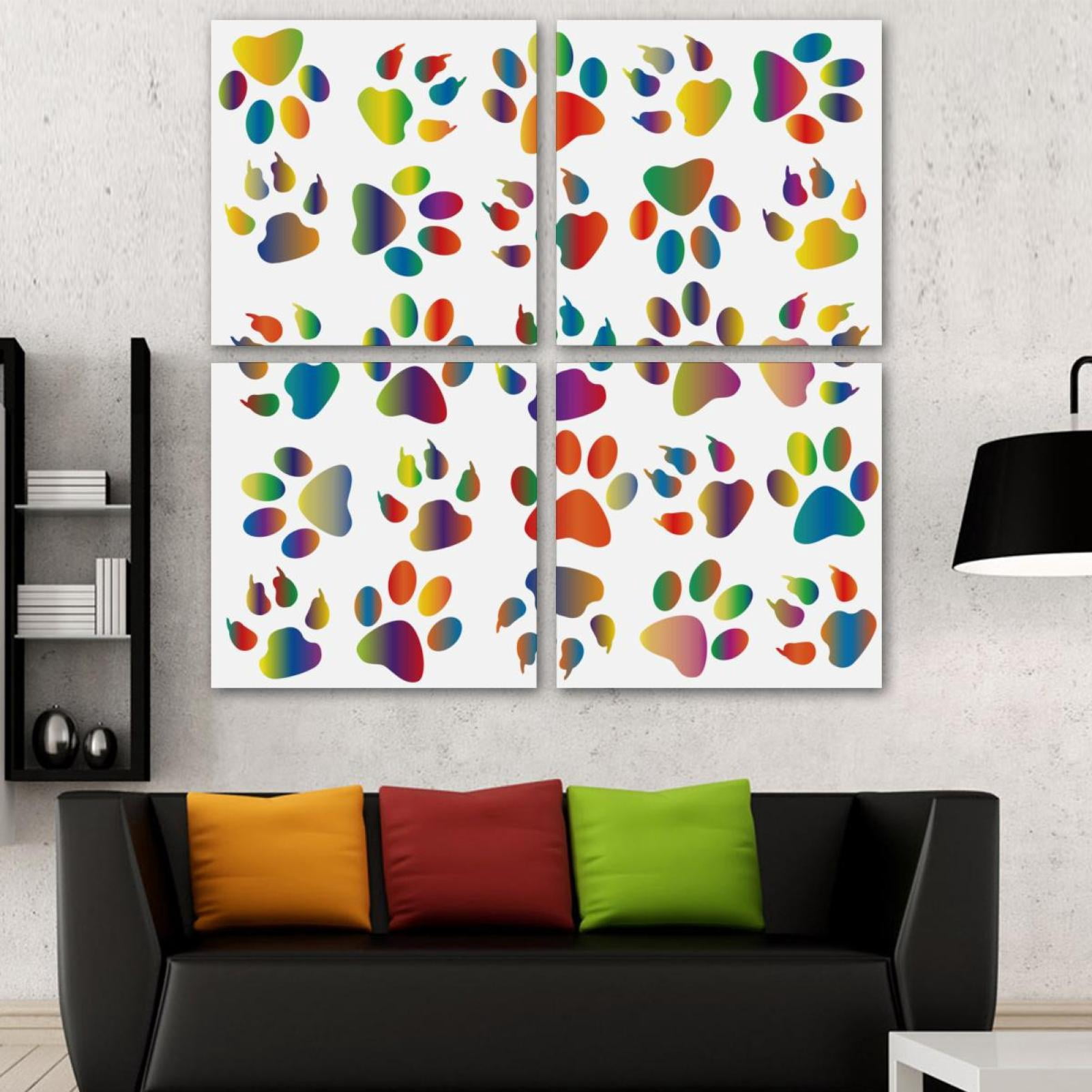 OWNSERIES Colorful Prismatic Animal Paw Print Pattern 4PC Frameless ...
