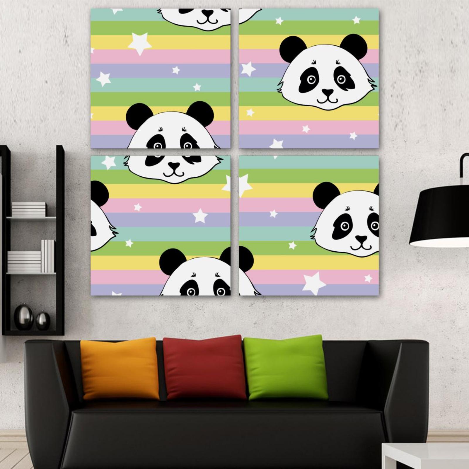 OWNSERIES Colorful Rainbow Stripes Panda Stars Pattern 4PC Frameless ...