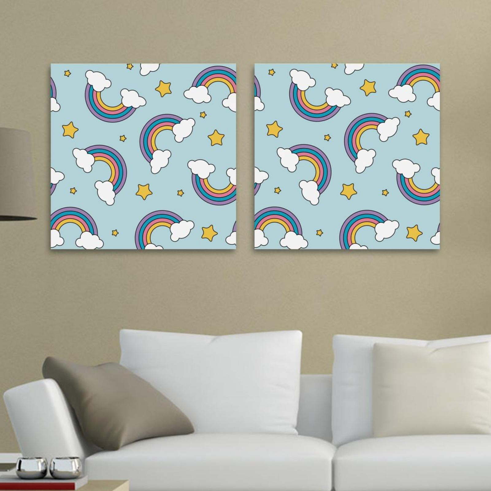 OWNSERIES Colorful Rainbow White Cloud Yellow Star Pattern 2PC Canvas ...