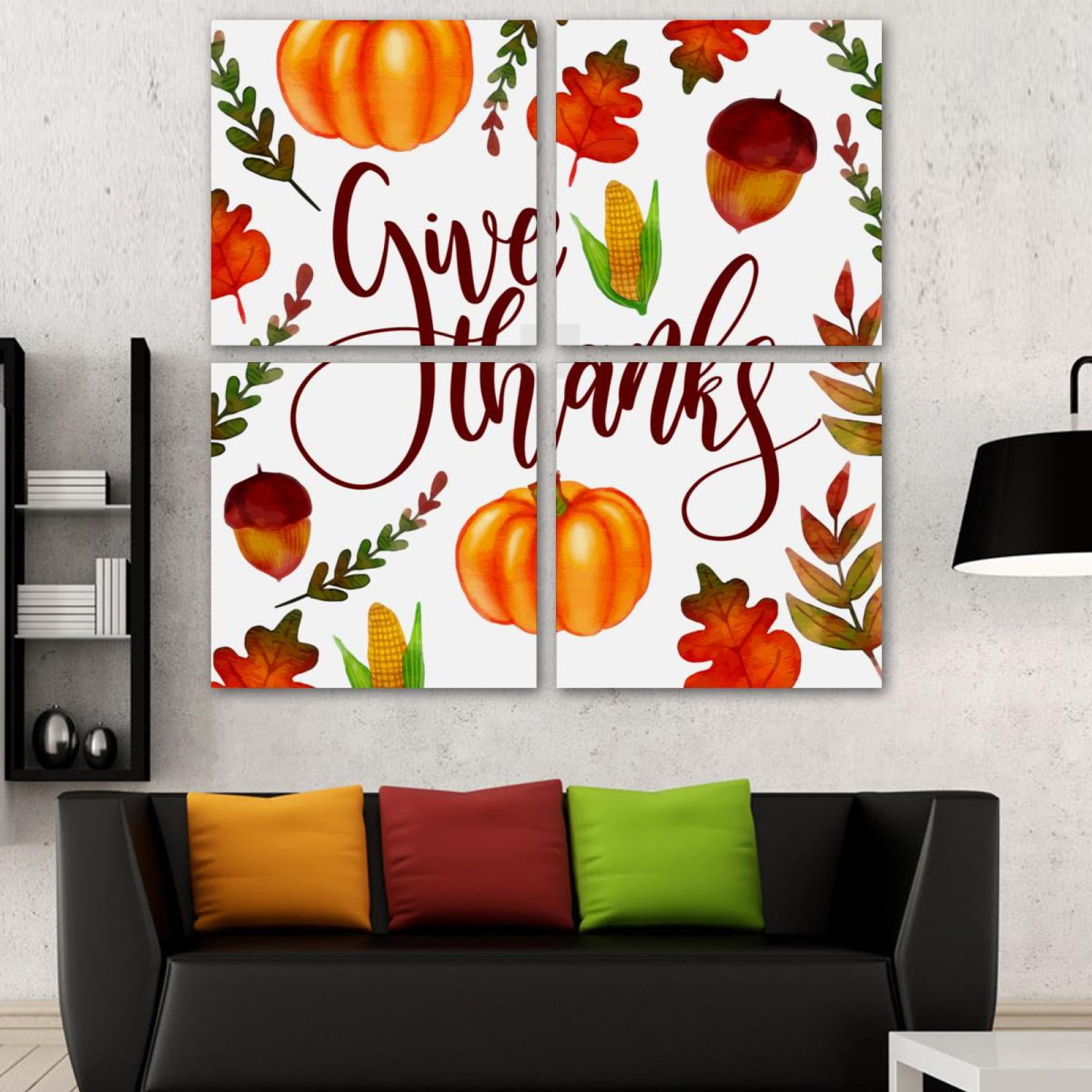 OWNSERIES Colorful Thanksgiving Lettering Pattern 4PC Frameless Canvas ...