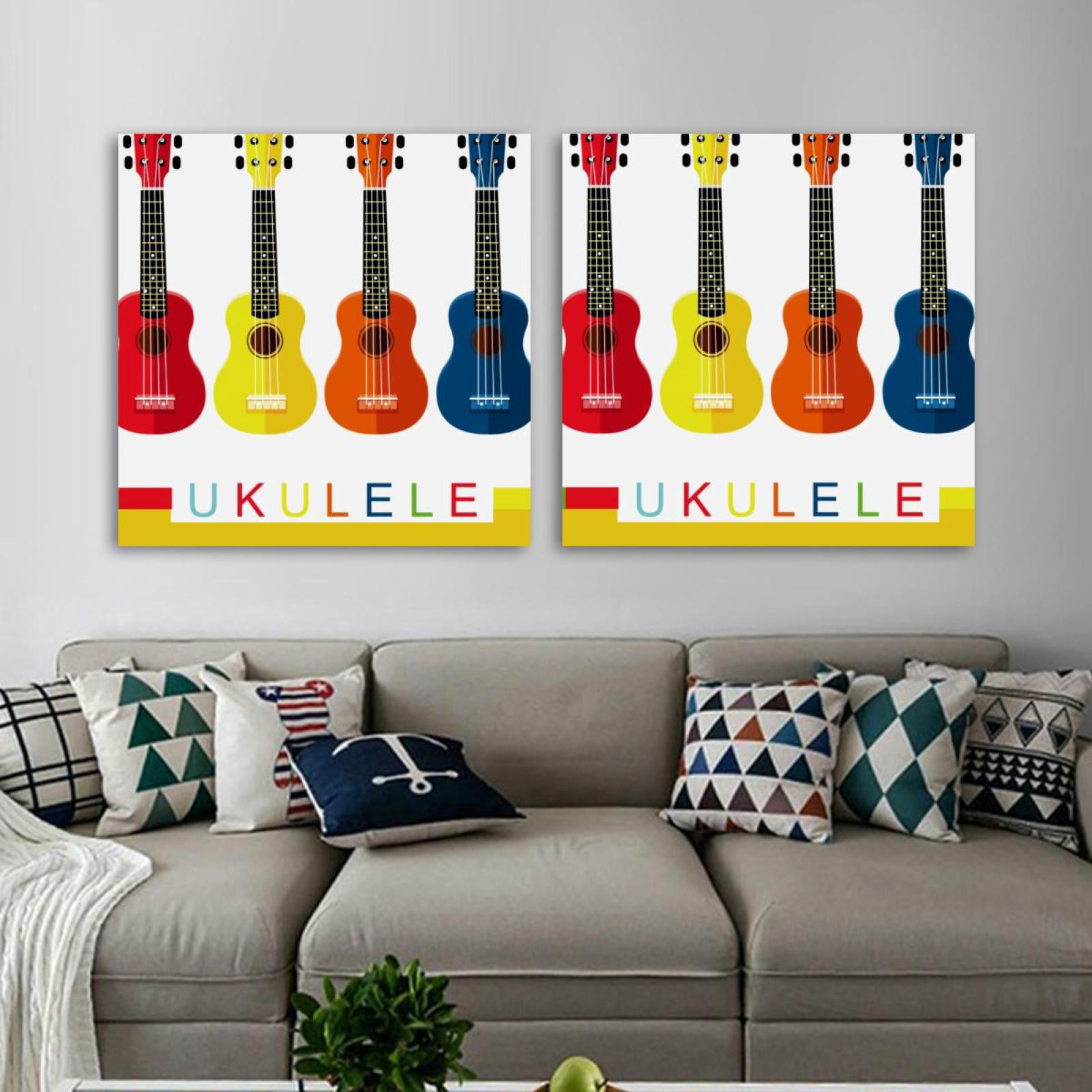 OWNSERIES Colorful Ukulele Pattern 2PC Canvas Wall Art Paintings for ...