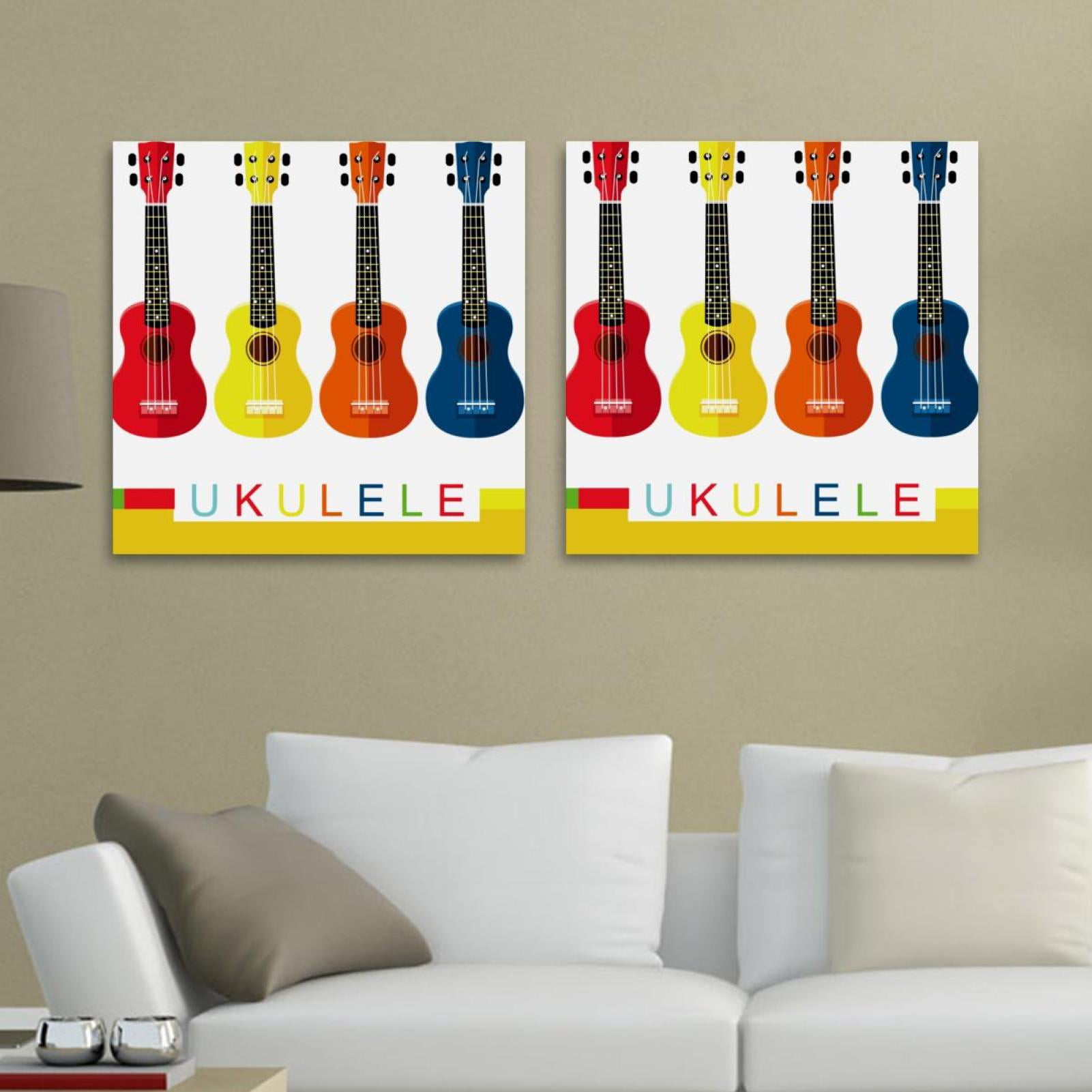 OWNSERIES Colorful Ukulele Pattern 2PC Canvas Wall Art Paintings for ...