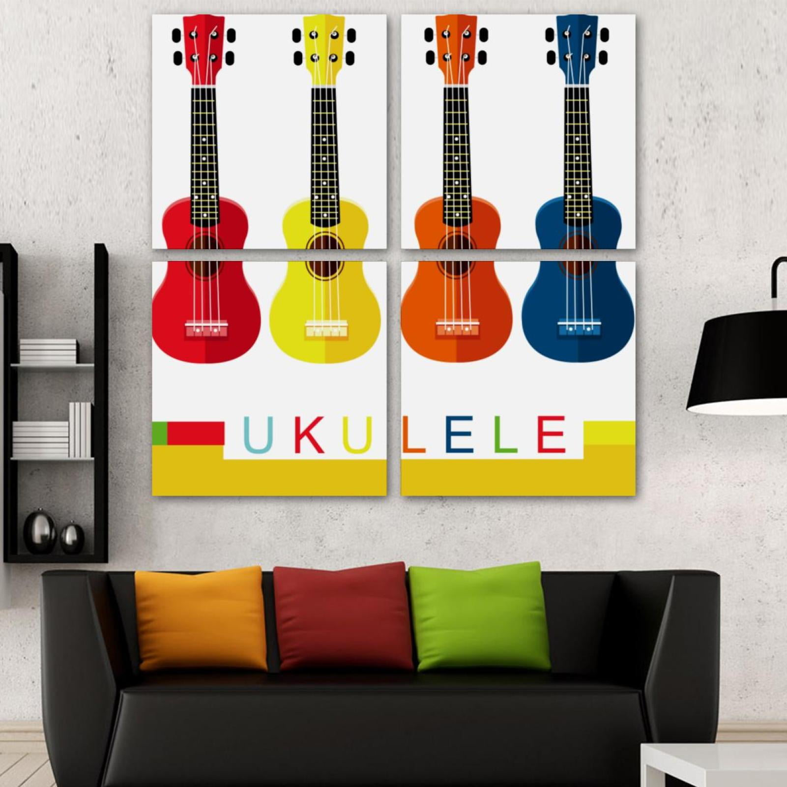 OWNSERIES Colorful Ukulele Pattern 4PC Frameless Canvas Wall Art ...