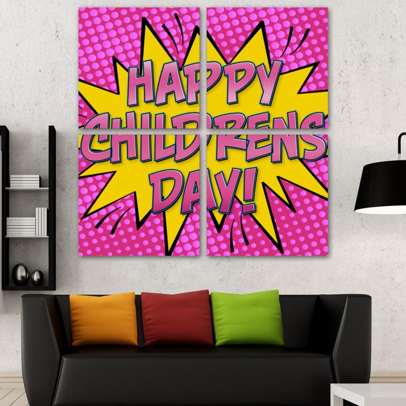 OWNSERIES Comic Style Childrens Day Pink Background Pattern 4PC ...