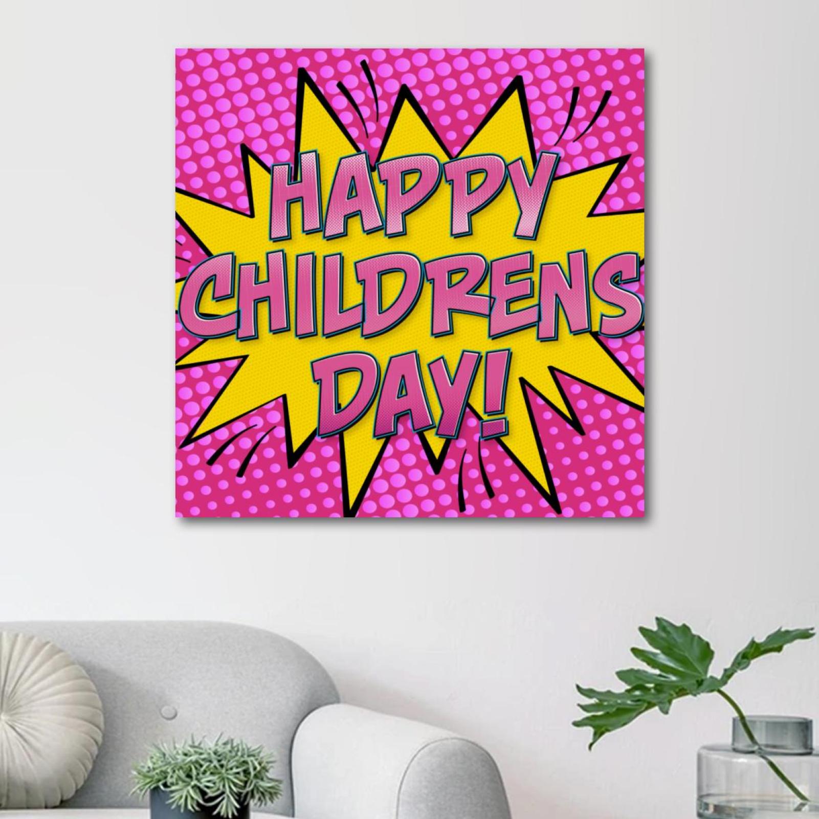 OWNSERIES Comic Style Childrens Day Pink Background Pattern Canvas Wall ...
