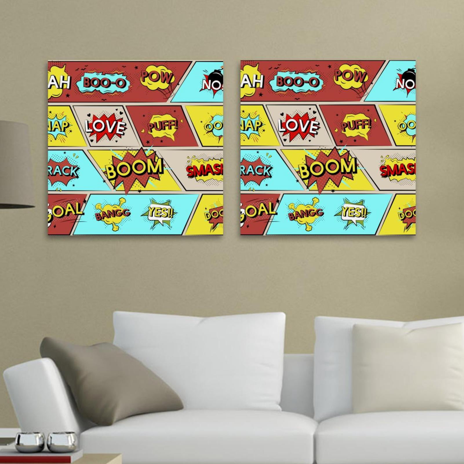OWNSERIES Comic Word Graphics Pattern 2PC Canvas Wall Art Paintings for ...