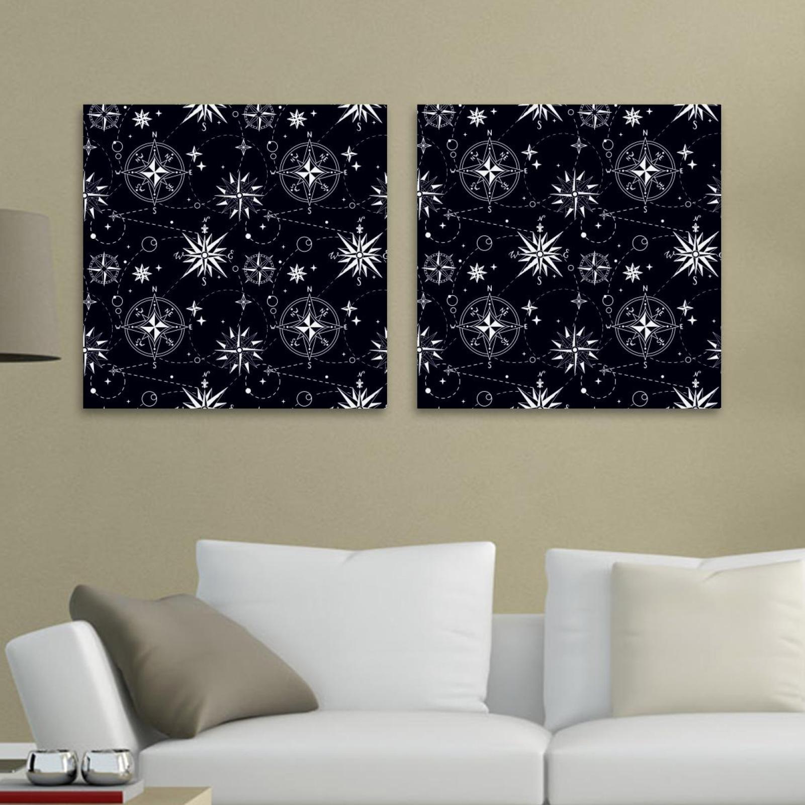 OWNSERIES Compass Wind Rose Pattern 2PC Canvas Wall Art Paintings for ...