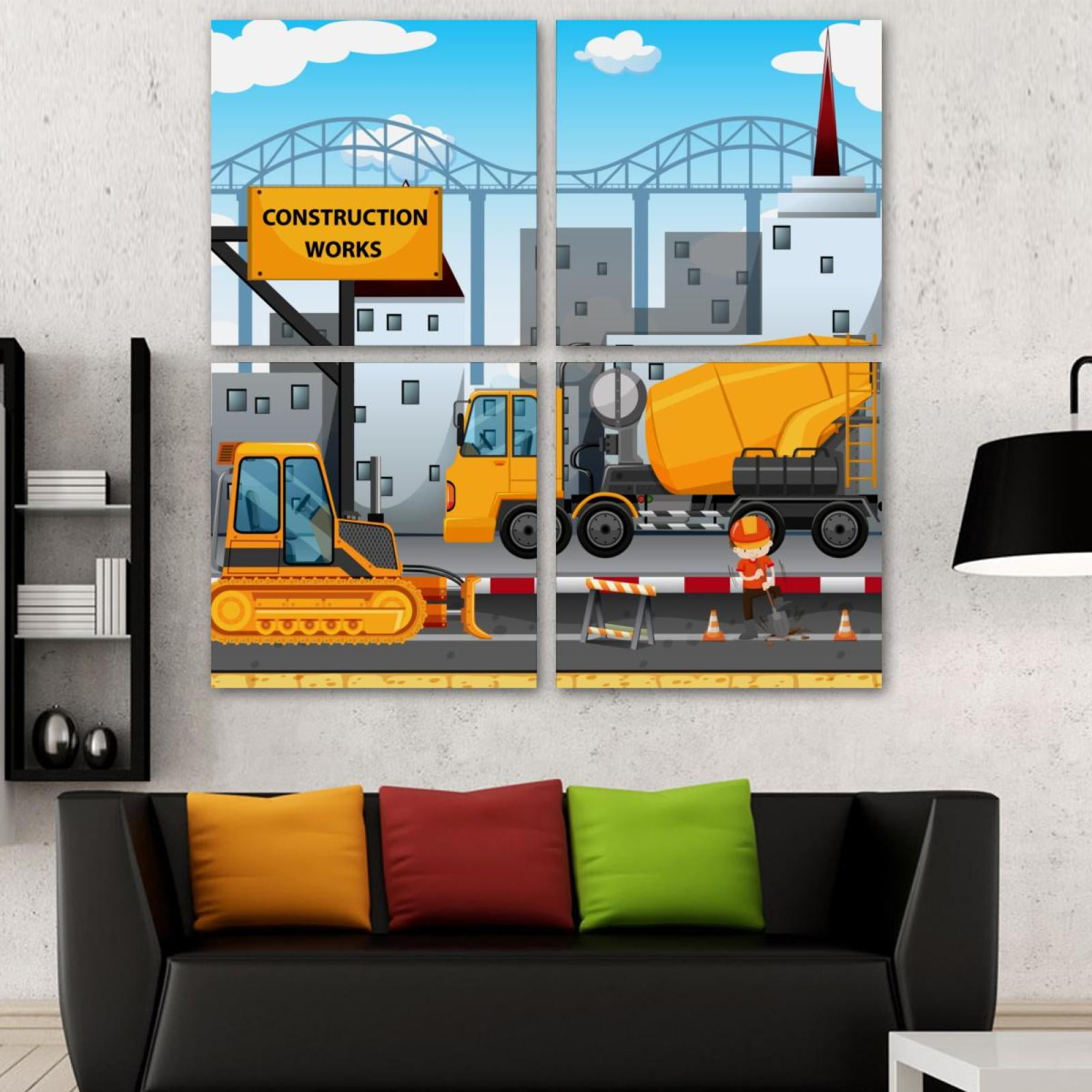 OWNSERIES Construction Works Along the Street Pattern 4PC Frameless ...