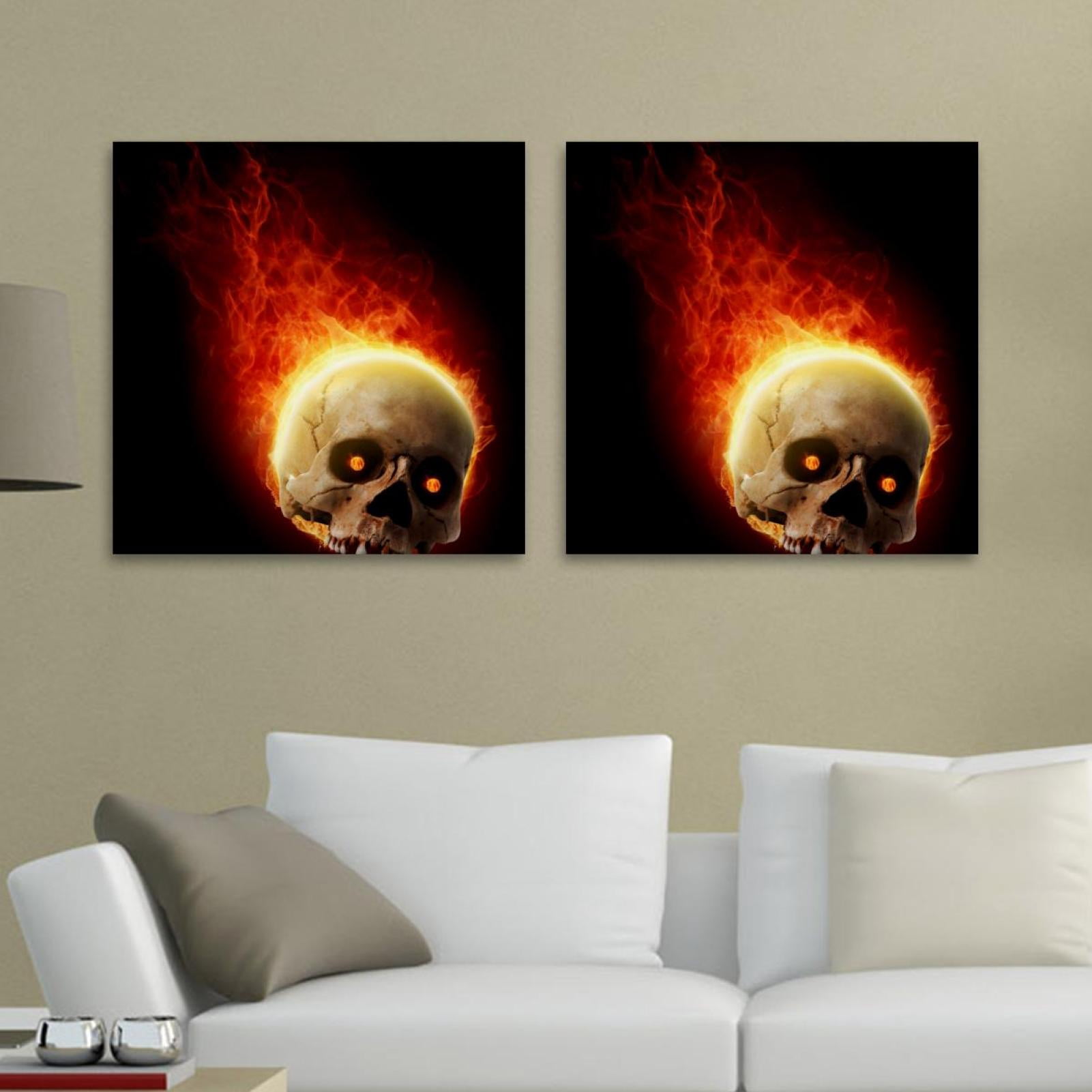 OWNSERIES Cool Fire Skull Design Pattern 2PC Canvas Wall Art Paintings ...
