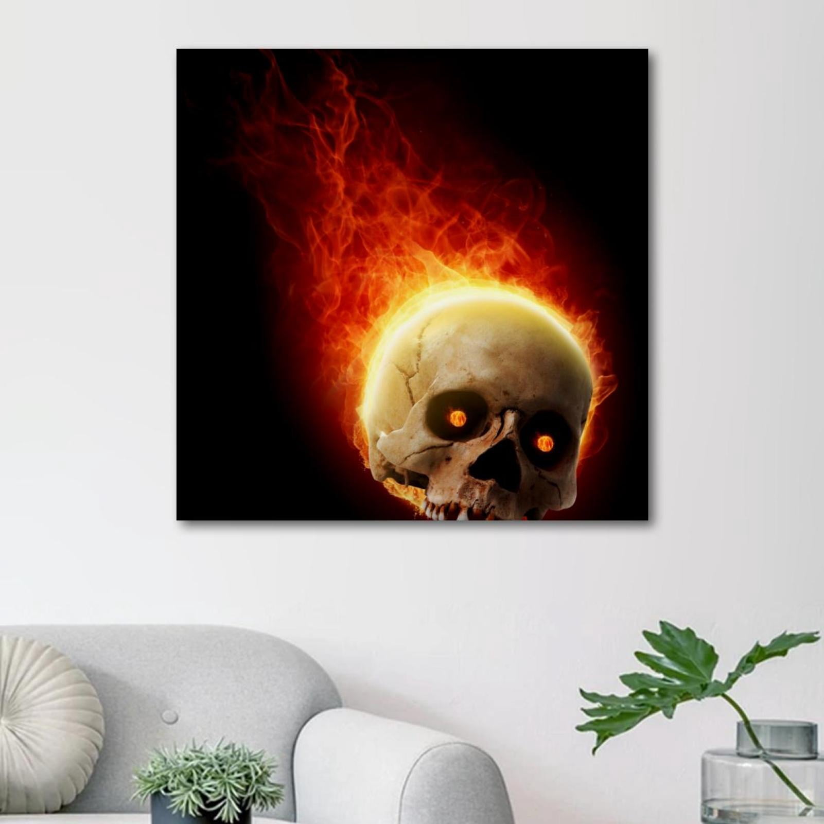 OWNSERIES Cool Fire Skull Design Pattern Canvas Wall Art Paintings for ...