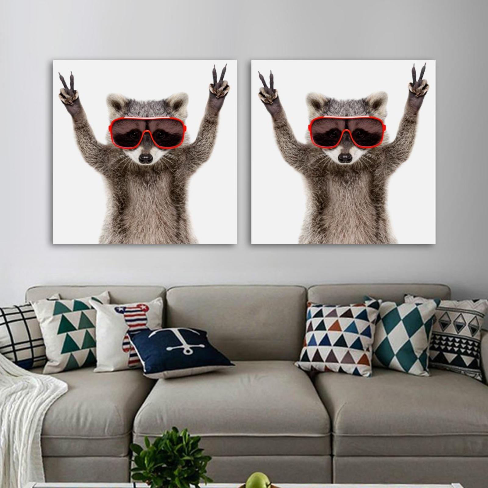 OWNSERIES Cool Raccoon Pattern 2PC Canvas Wall Art Paintings for Living ...