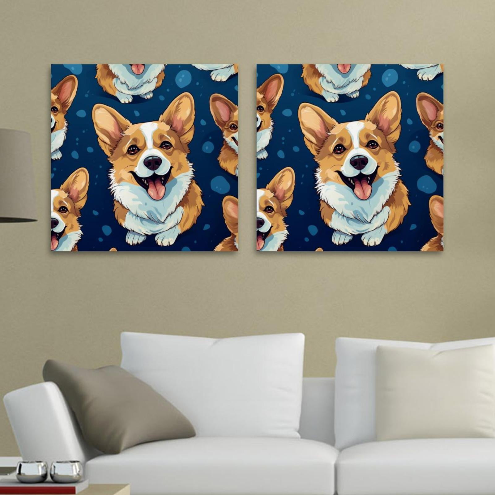 OWNSERIES Corgi Dog Pattern 2PC Canvas Wall Art Paintings for Living ...