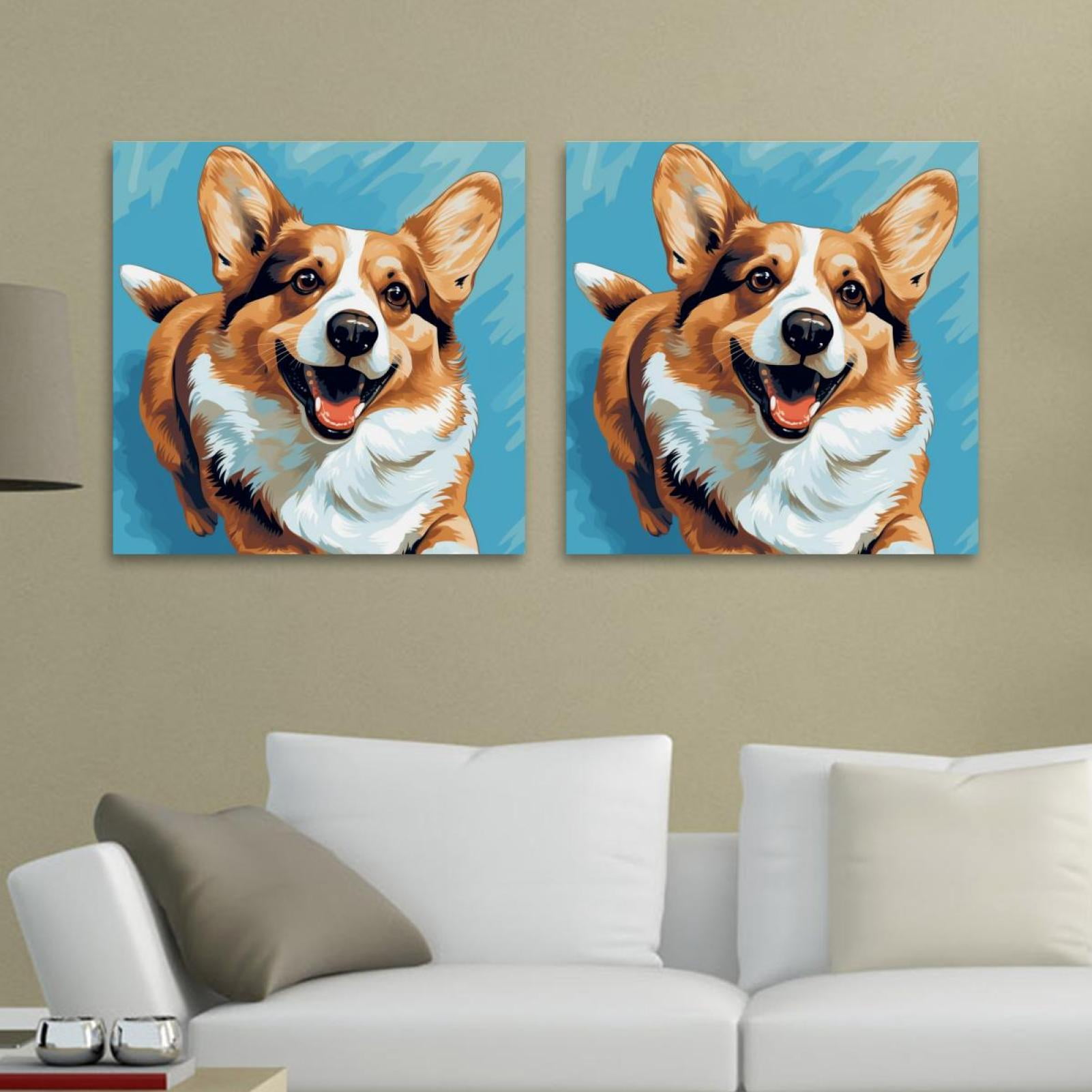 OWNSERIES Corgi Dog Pattern 2PC Canvas Wall Art Paintings for Living ...