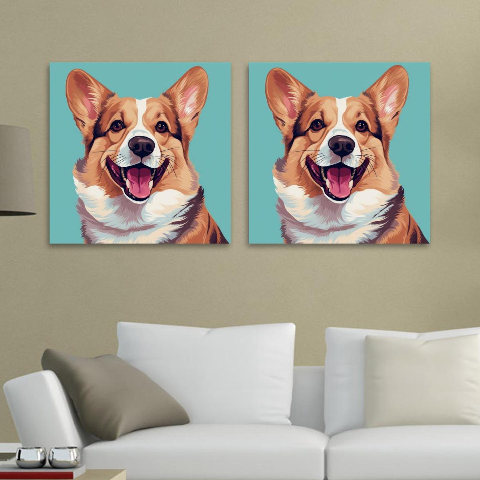 OWNSERIES Corgi Dog Pattern 2PC Canvas Wall Art Paintings for Living ...