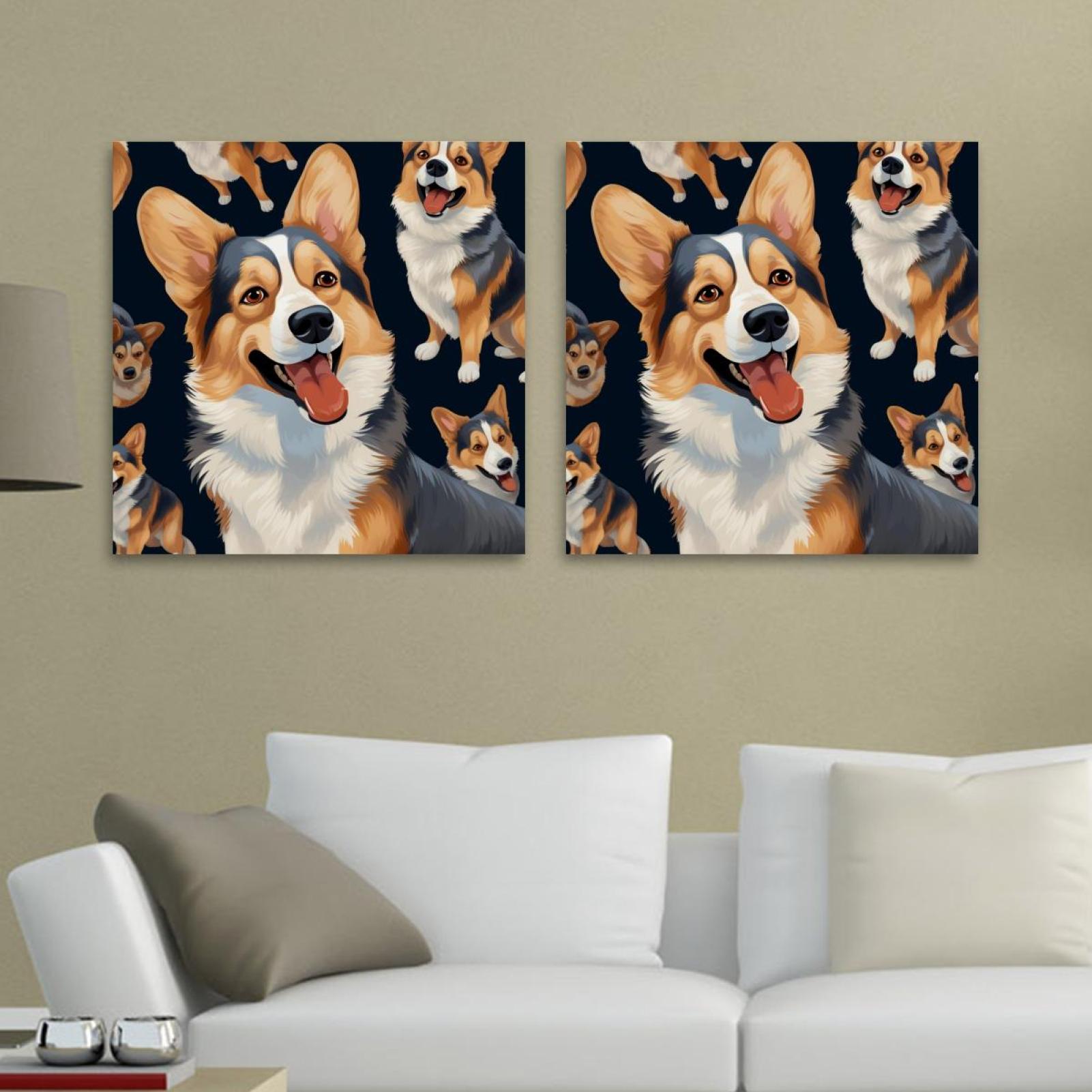 OWNSERIES Corgi Dog Pattern 2PC Canvas Wall Art Paintings for Living ...