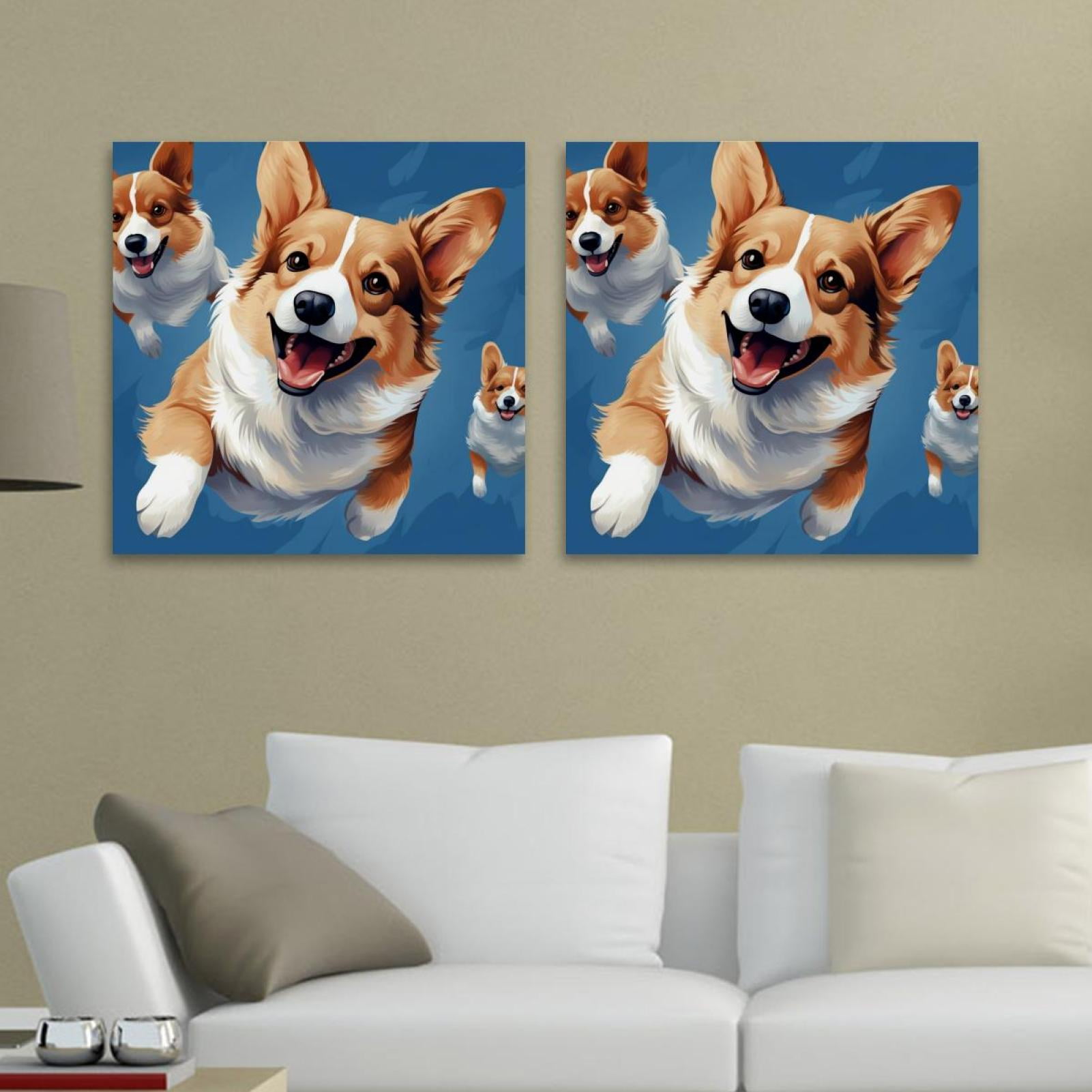 OWNSERIES Corgi Dog Pattern 2PC Canvas Wall Art Paintings for Living ...