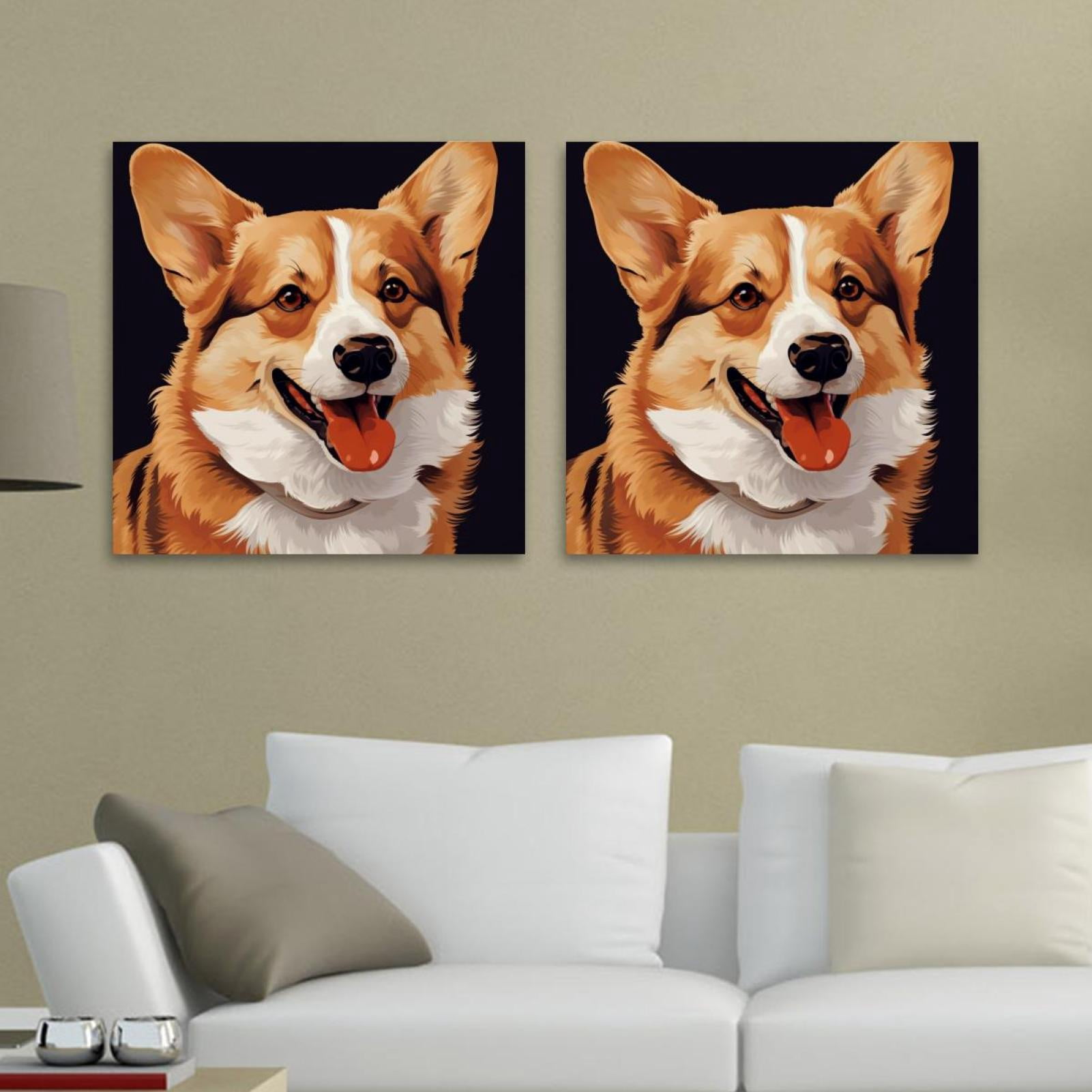OWNSERIES Corgi Dog Pattern 2PC Canvas Wall Art Paintings for Living ...