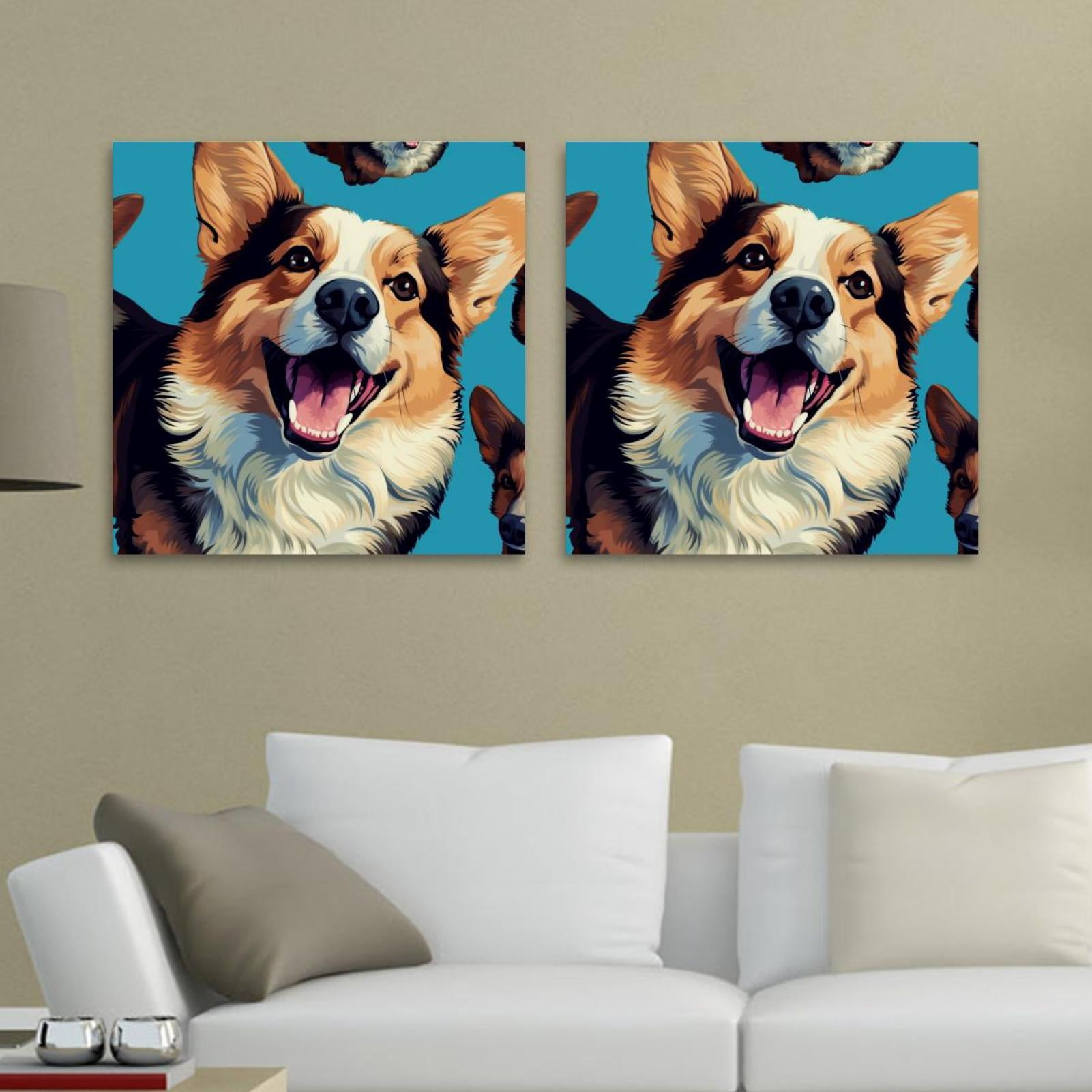 OWNSERIES Corgi Dog Pattern 2PC Canvas Wall Art Paintings for Living ...