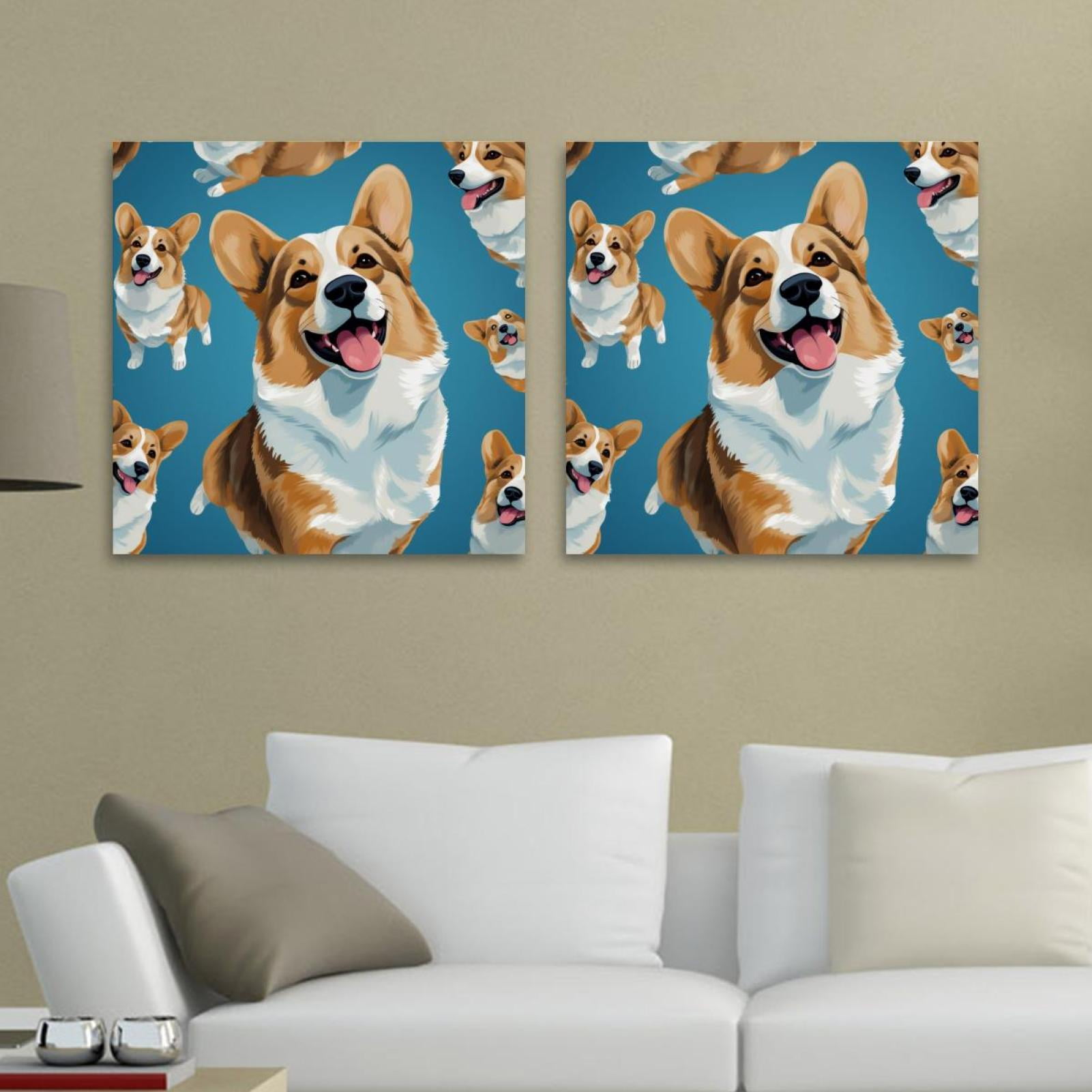 OWNSERIES Corgi Dog Pattern 2PC Canvas Wall Art Paintings for Living ...