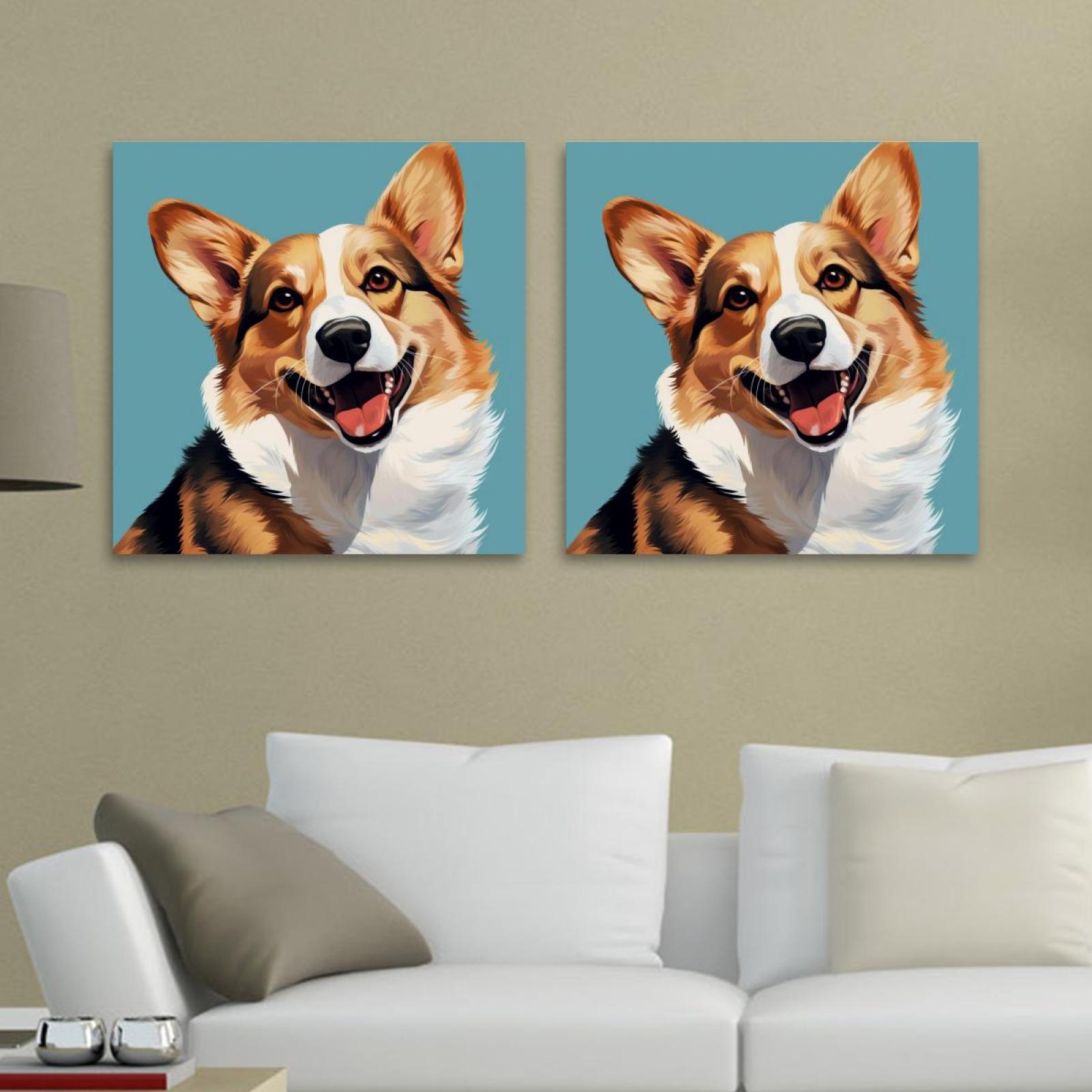 OWNSERIES Corgi Dog Pattern 2PC Canvas Wall Art Paintings for Living ...