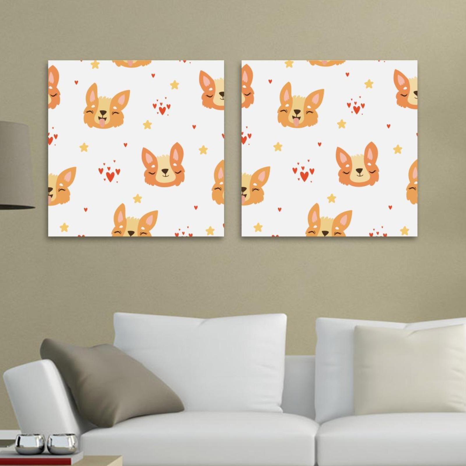 OWNSERIES Corgi Face Seamless Pattern 2PC Canvas Wall Art Paintings for ...