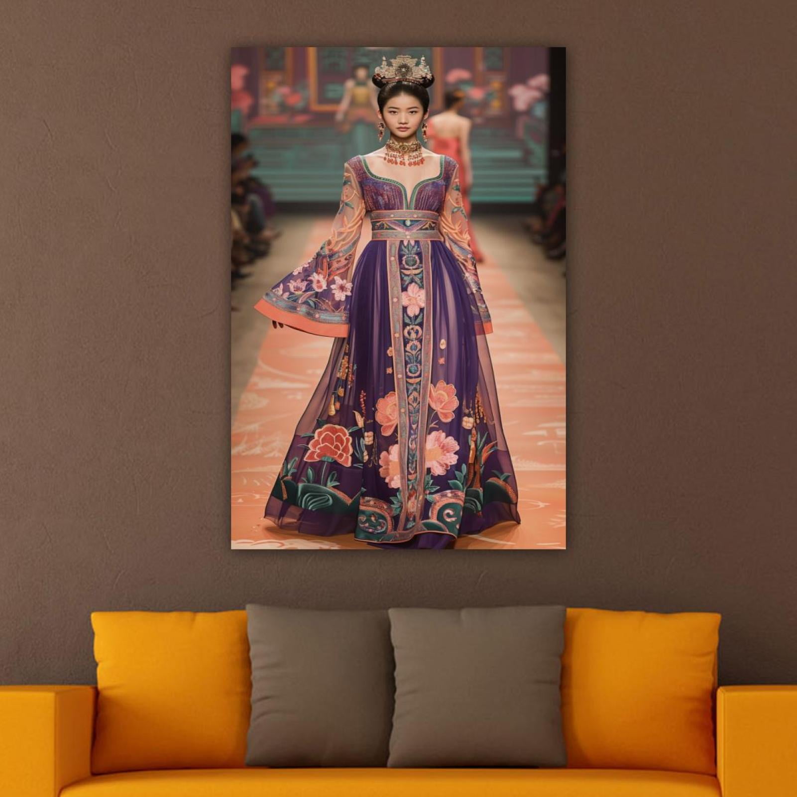 OWNSERIES Costumes of Peony Scroll Pattern Canvas Wall Art Paintings ...