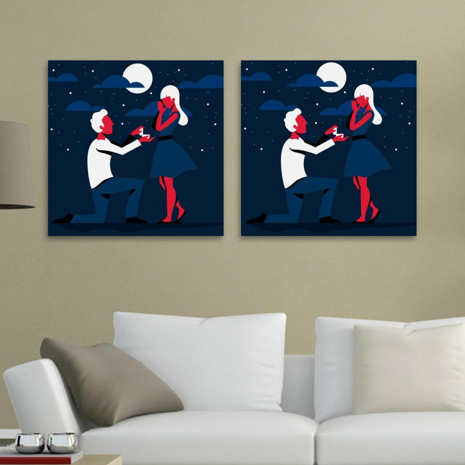 OWNSERIES Couple in Love Marry Me Pattern 2PC Canvas Wall Art Paintings ...