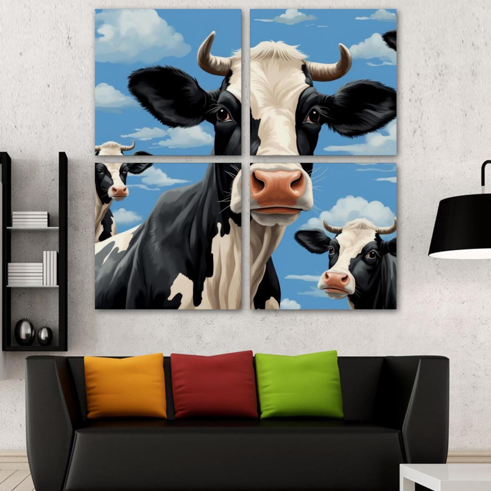 OWNSERIES Cow Pattern Pattern 4PC Frameless Canvas Wall Art Paintings ...