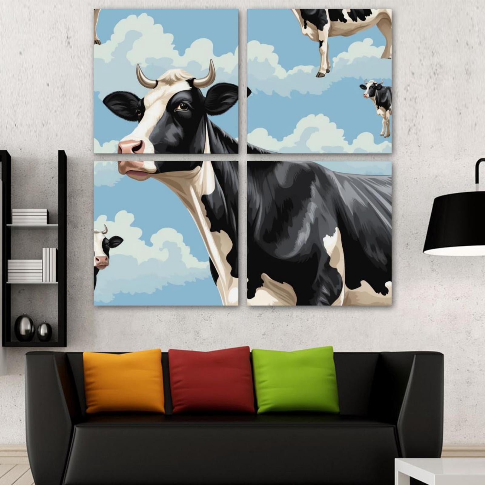 OWNSERIES Cow Pattern Pattern 4PC Frameless Canvas Wall Art Paintings ...