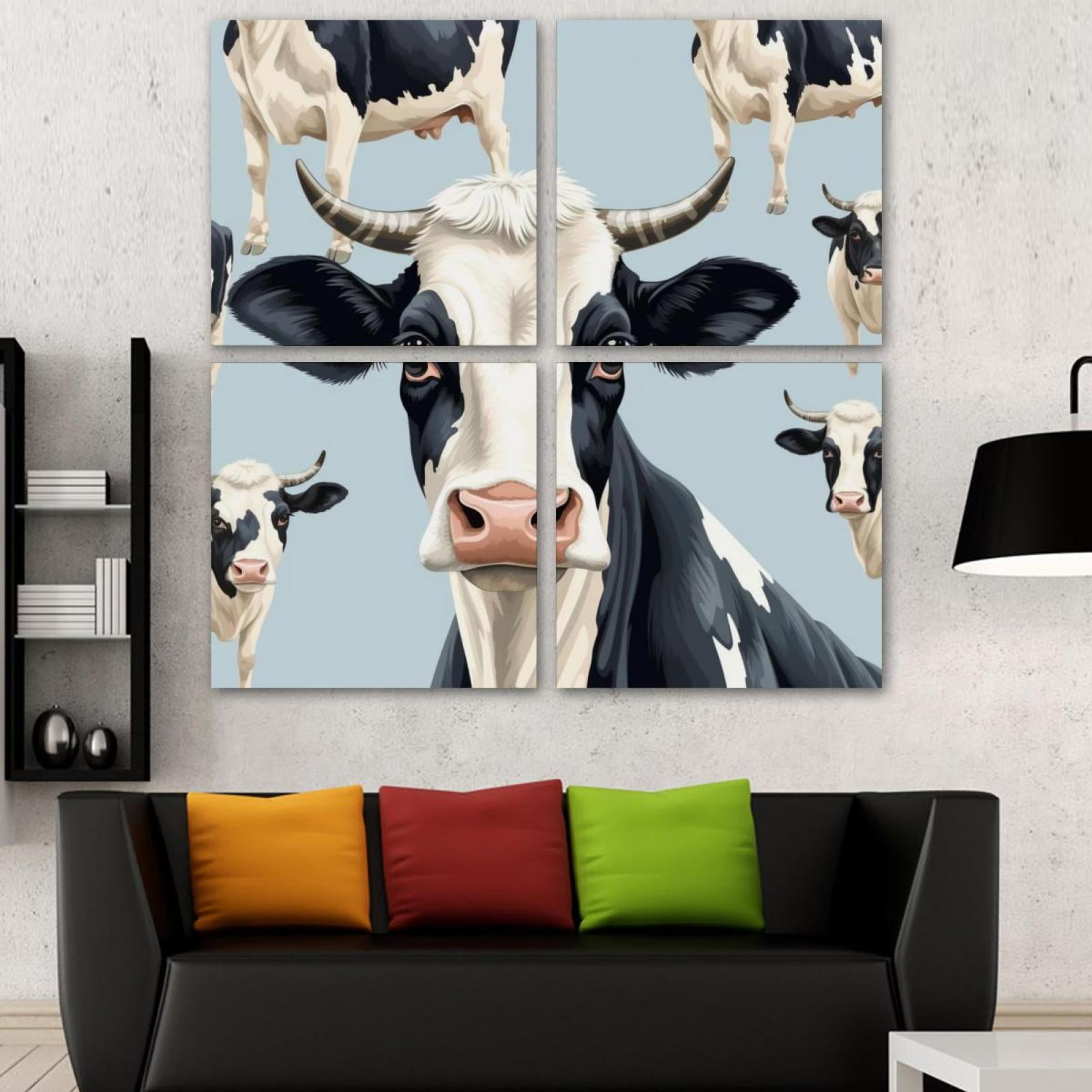 OWNSERIES Cow Pattern Pattern 4PC Frameless Canvas Wall Art Paintings ...