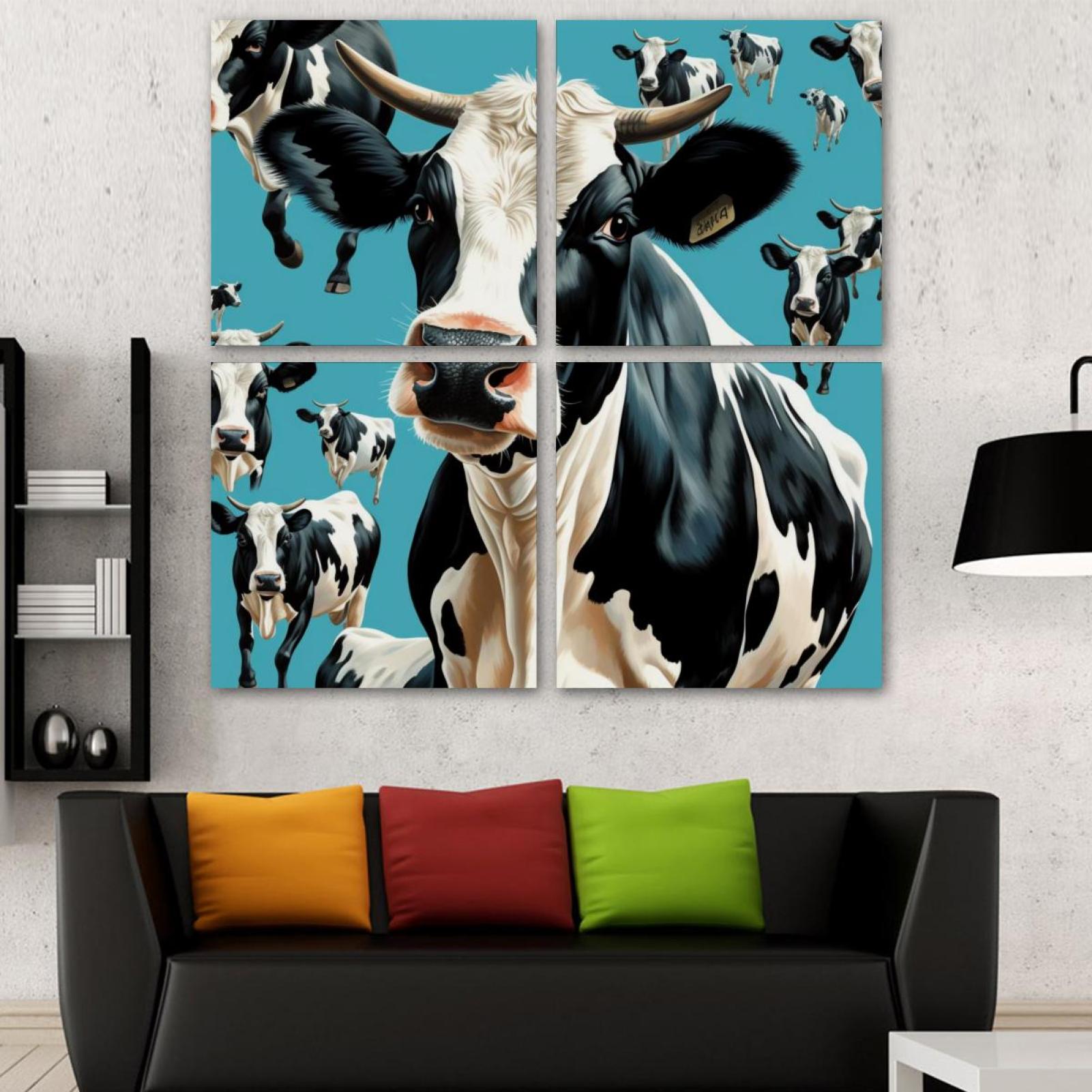 OWNSERIES Cow Pattern Pattern 4PC Frameless Canvas Wall Art Paintings ...