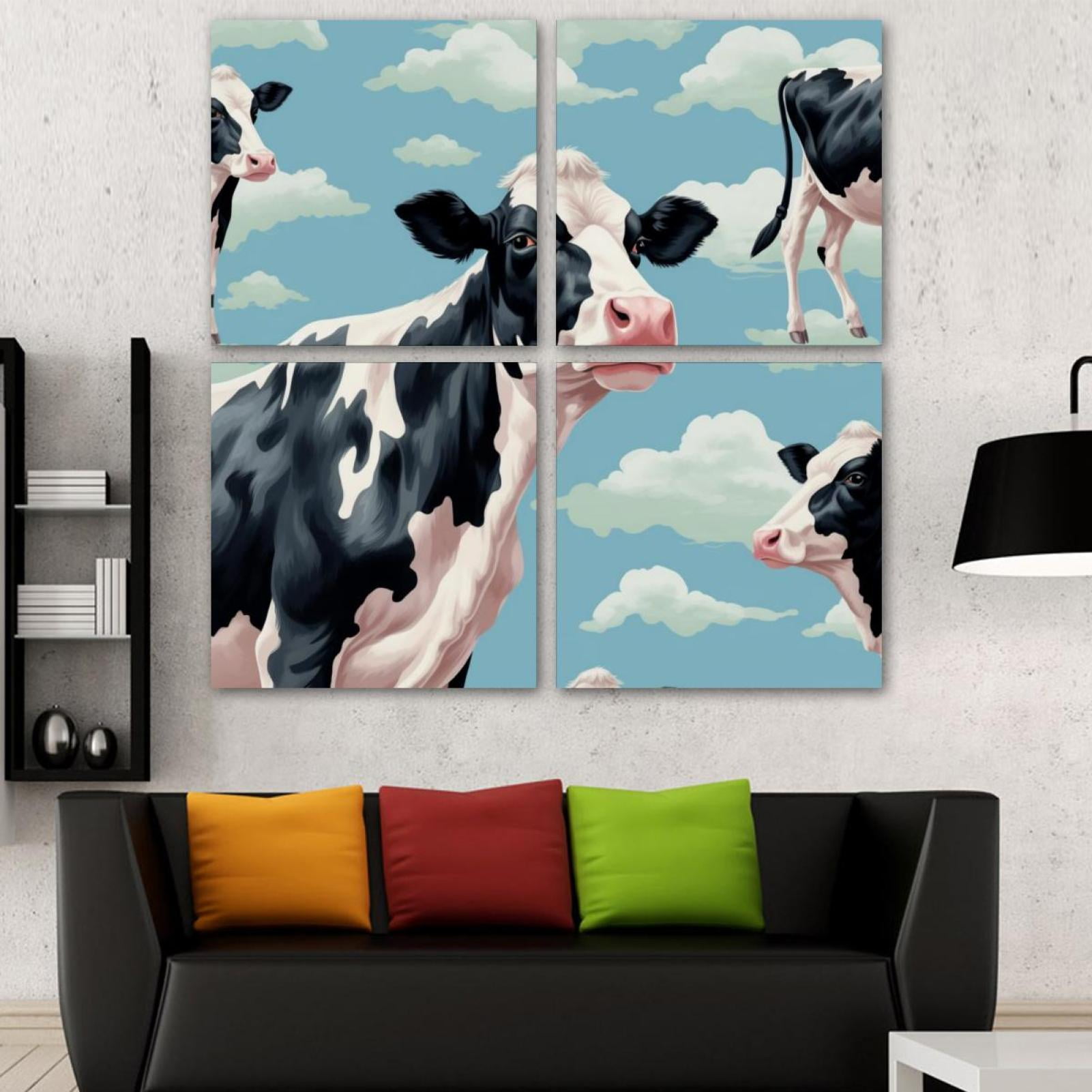 OWNSERIES Cow Pattern Pattern 4PC Frameless Canvas Wall Art Paintings ...