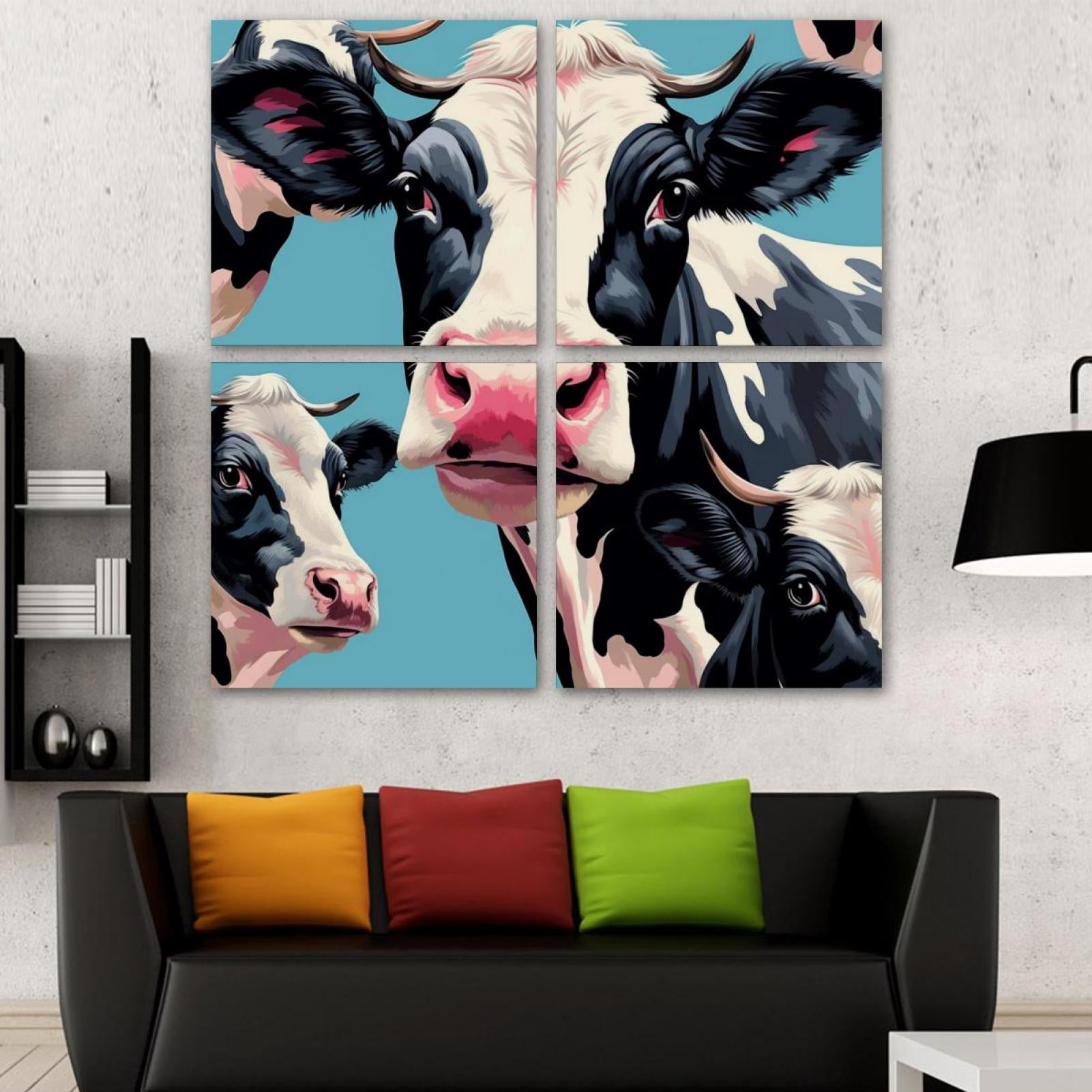 OWNSERIES Cow Pattern Pattern 4PC Frameless Canvas Wall Art Paintings ...