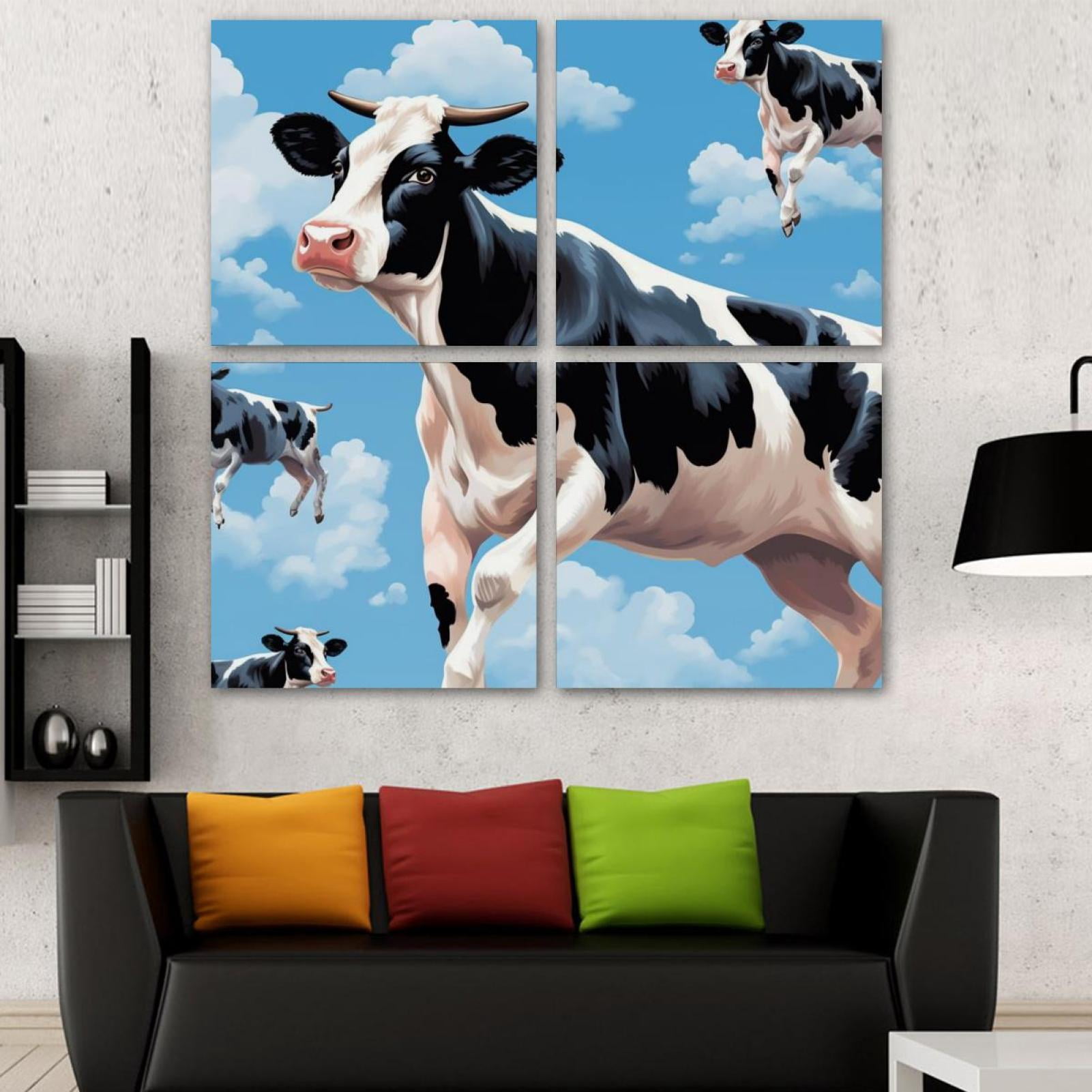 OWNSERIES Cow Pattern Pattern 4PC Frameless Canvas Wall Art Paintings ...