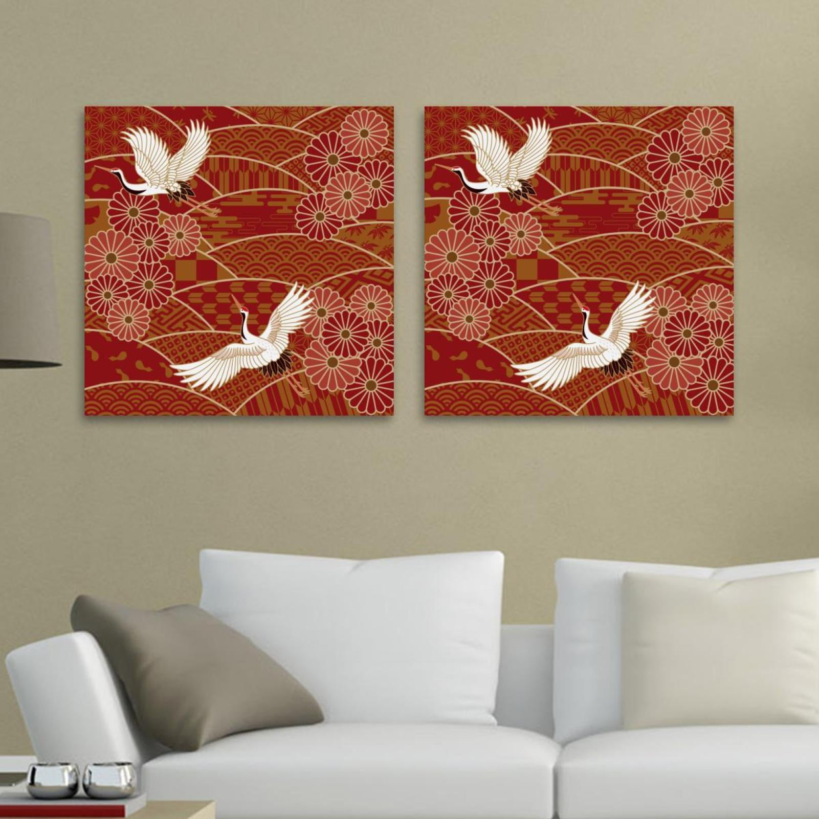 OWNSERIES Cranes Chrysanthemums Japanese Traditional Red Pattern 2PC ...
