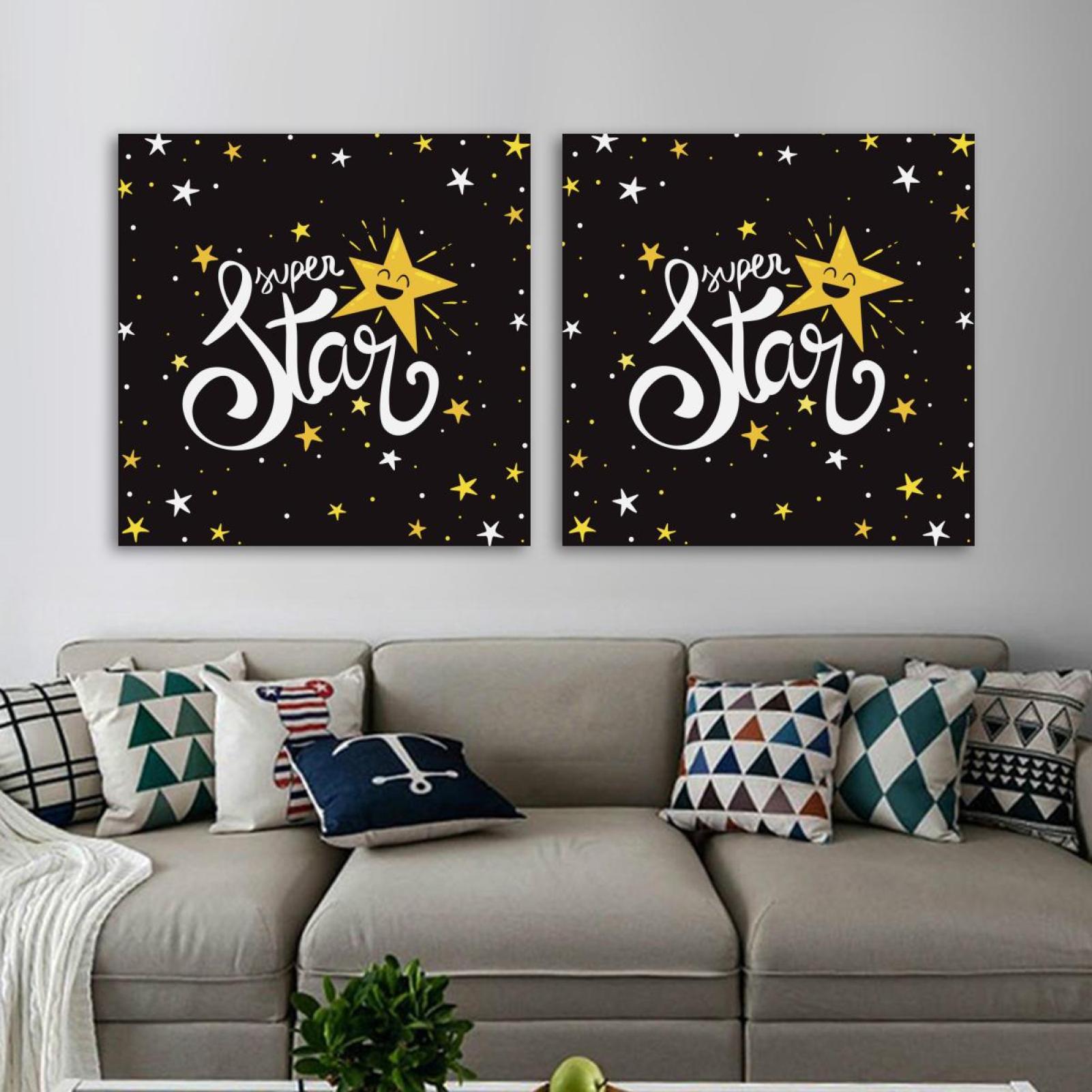 OWNSERIES Creative Dark Star with Lettering Pattern 2PC Canvas Wall Art ...