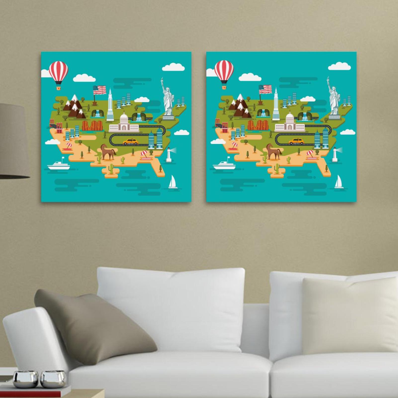 OWNSERIES Creative Green United States Map Pattern 2PC Canvas Wall Art ...