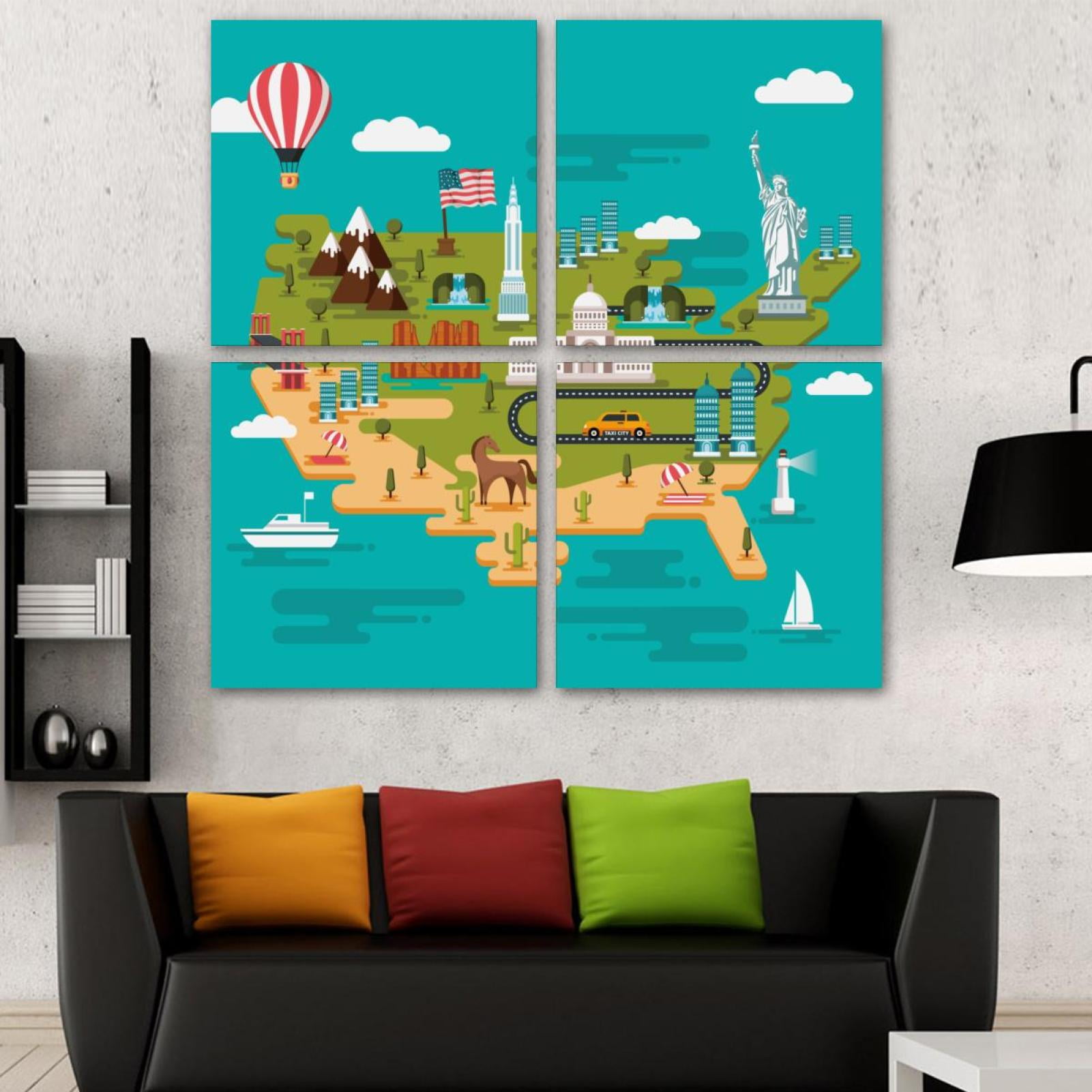OWNSERIES Creative Green United States Map Pattern 4PC Frameless Canvas ...