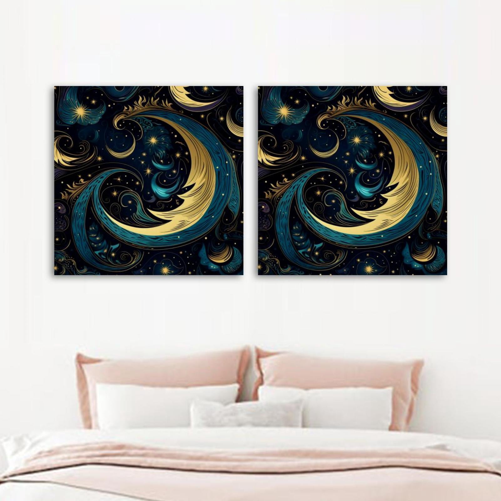 OWNSERIES Crescent Moon Symbol Pattern 2PC Canvas Wall Art Paintings ...