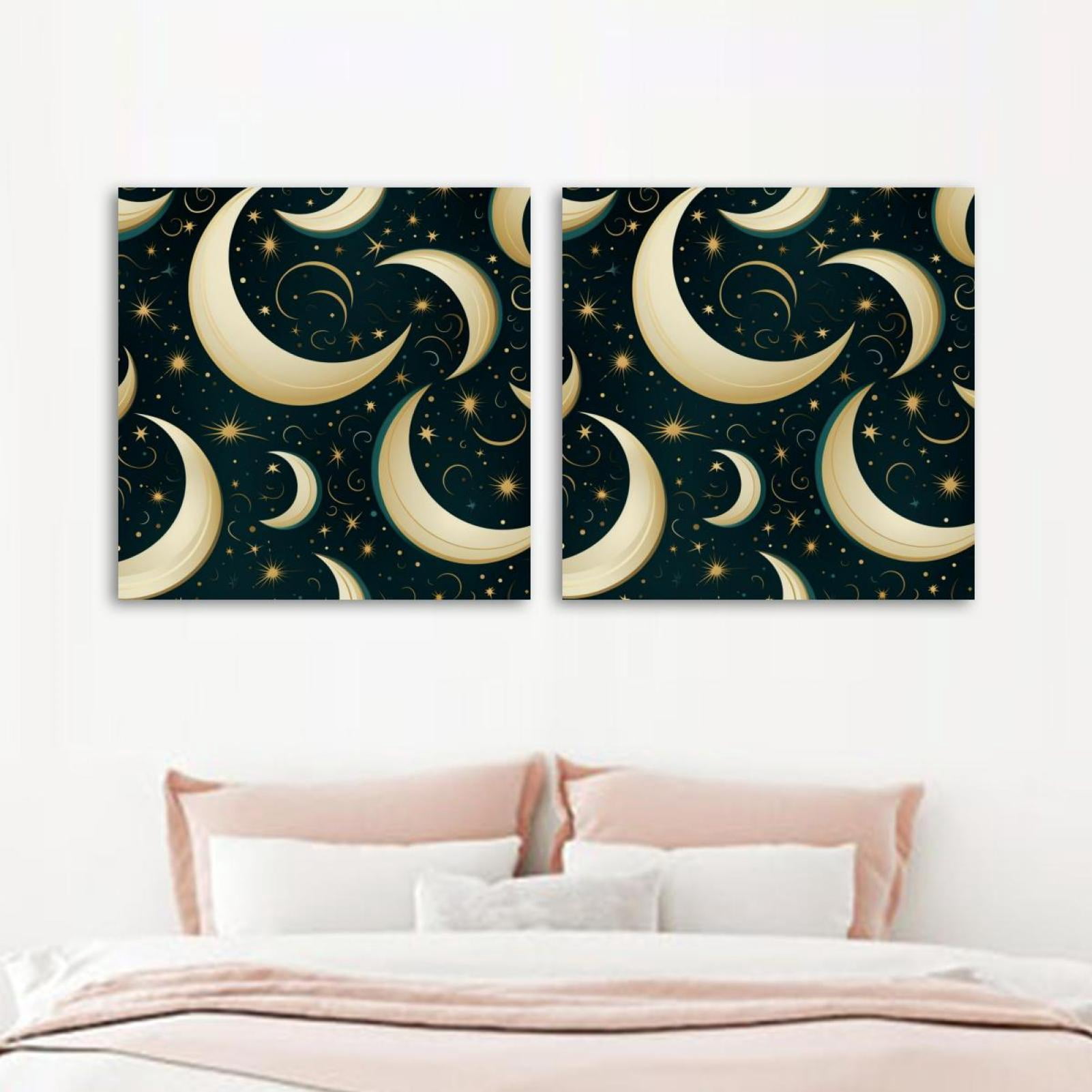OWNSERIES Crescent Moon Symbol Pattern 2PC Canvas Wall Art Paintings ...