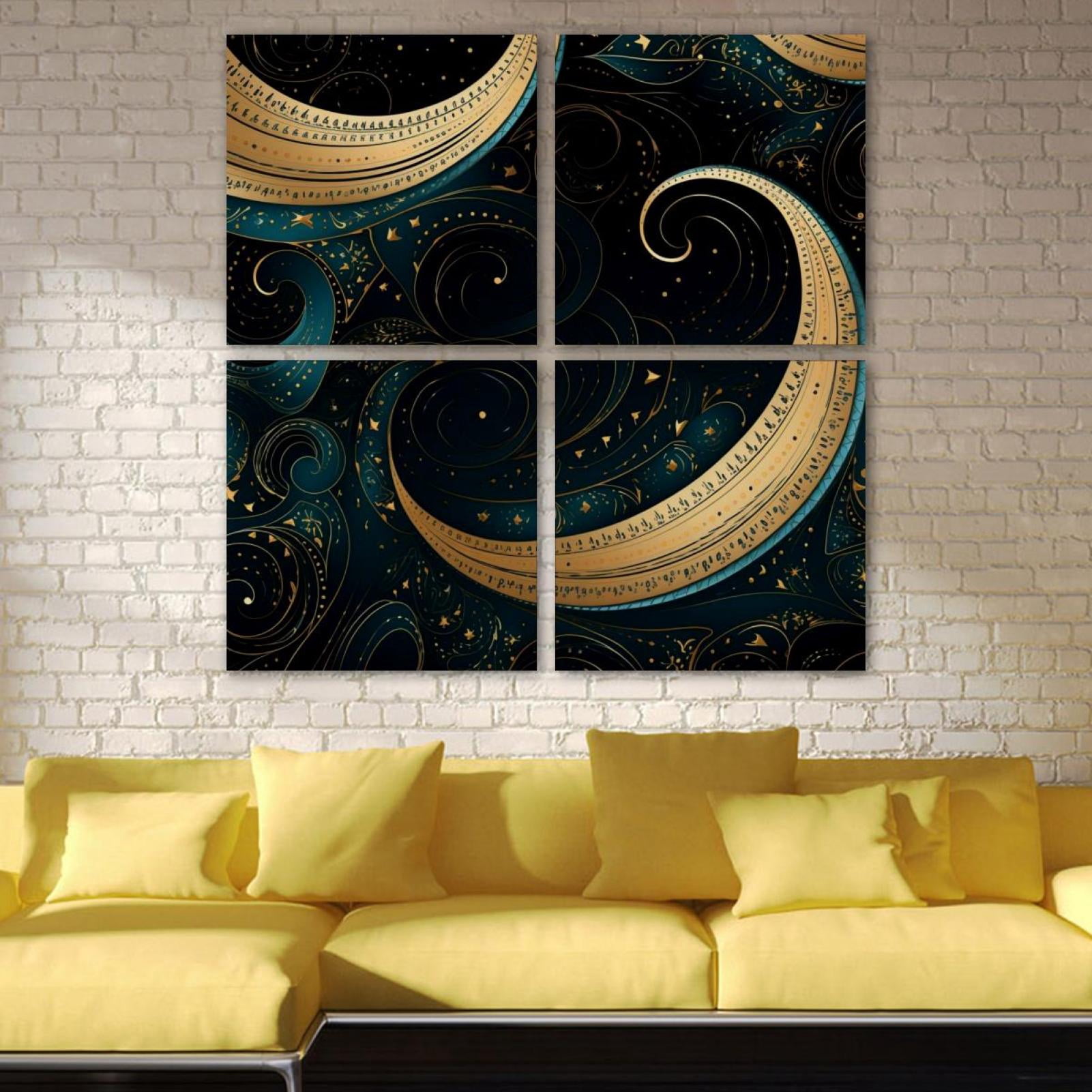 OWNSERIES Crescent Moon Symbol Pattern 4PC Frameless Canvas Wall Art ...
