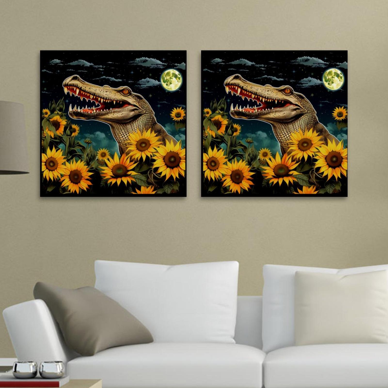 OWNSERIES Crocodile Star Sunflower Pattern 2PC Canvas Wall Art ...