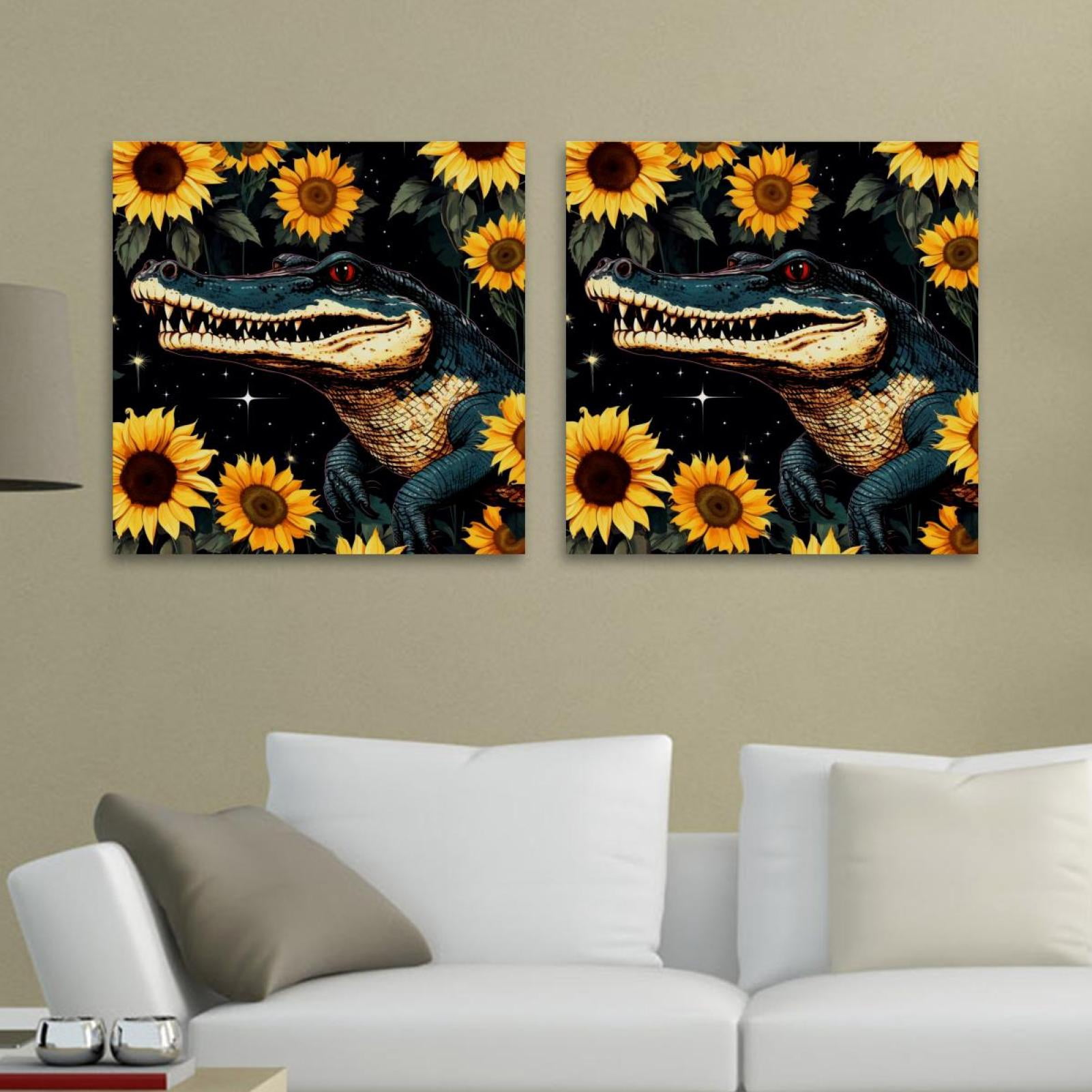 OWNSERIES Crocodile Star Sunflower Pattern 2PC Canvas Wall Art ...
