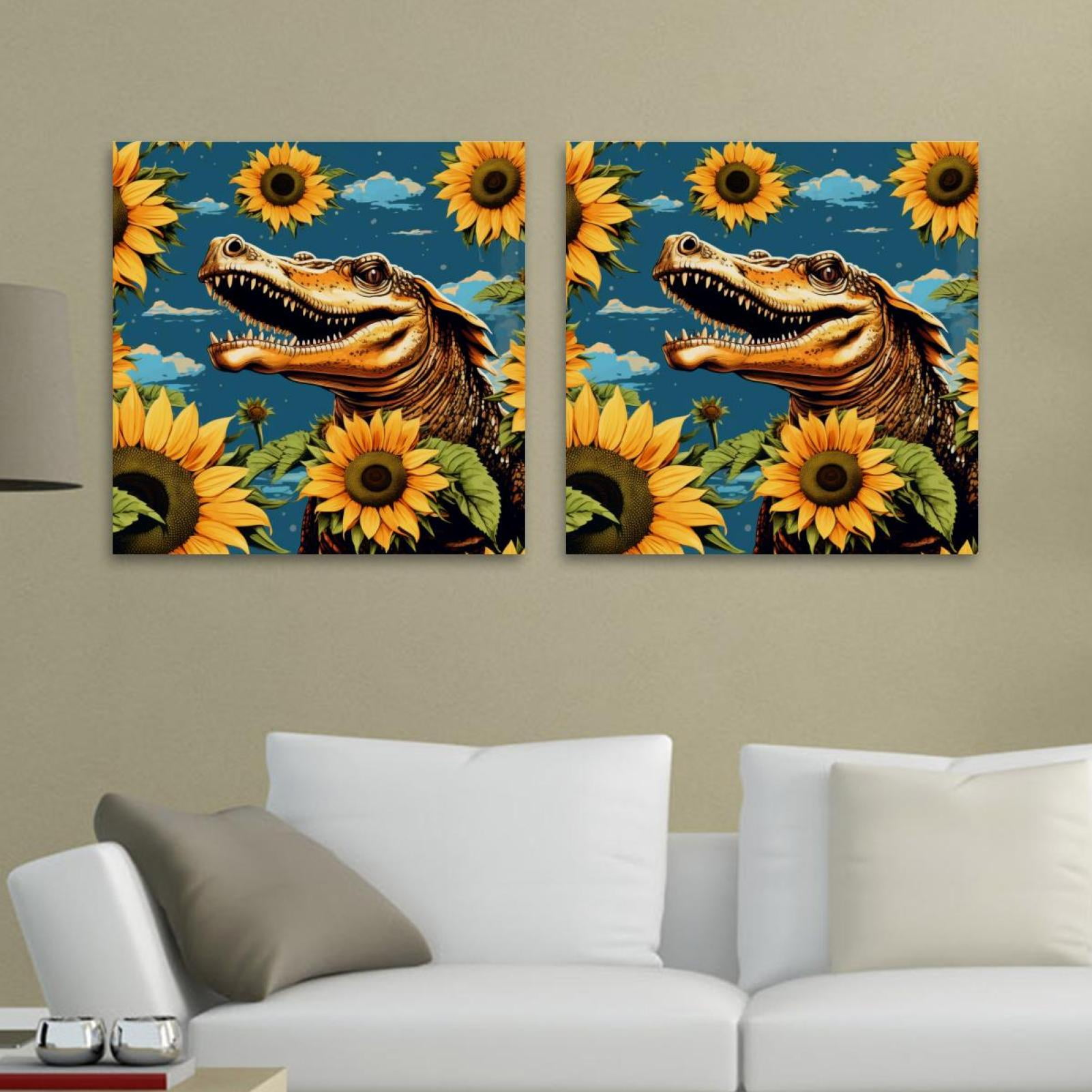 OWNSERIES Crocodile Star Sunflower Pattern 2PC Canvas Wall Art ...