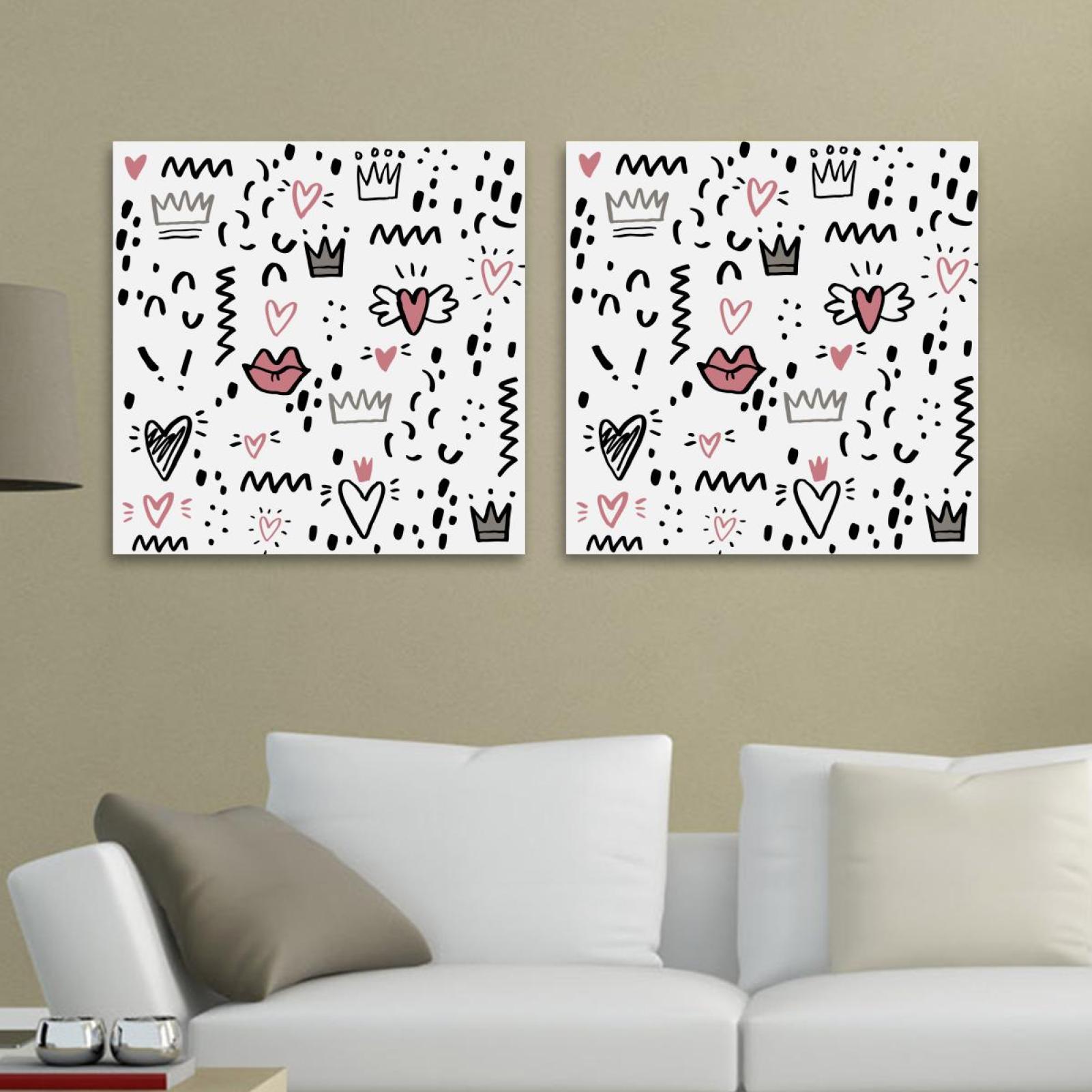 OWNSERIES Crown Loving Heart Cute Pattern 2PC Canvas Wall Art Paintings for Living Room Canvas ...