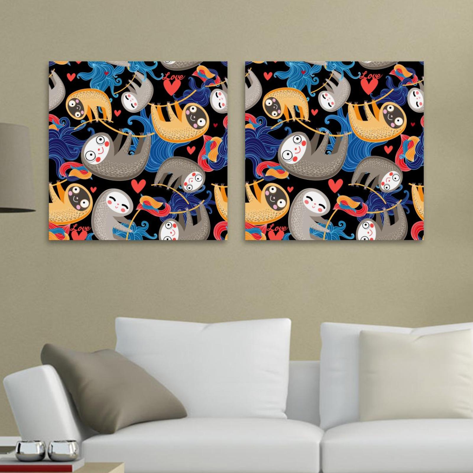 OWNSERIES Cute Abstract Art Cartoon Sloth Baby Pattern 2PC Canvas Wall ...