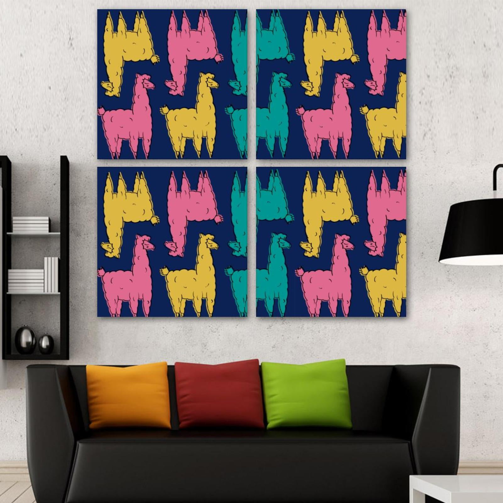 OWNSERIES Cute Alpacas Pink Yellow Green Pattern 4PC Frameless Canvas ...