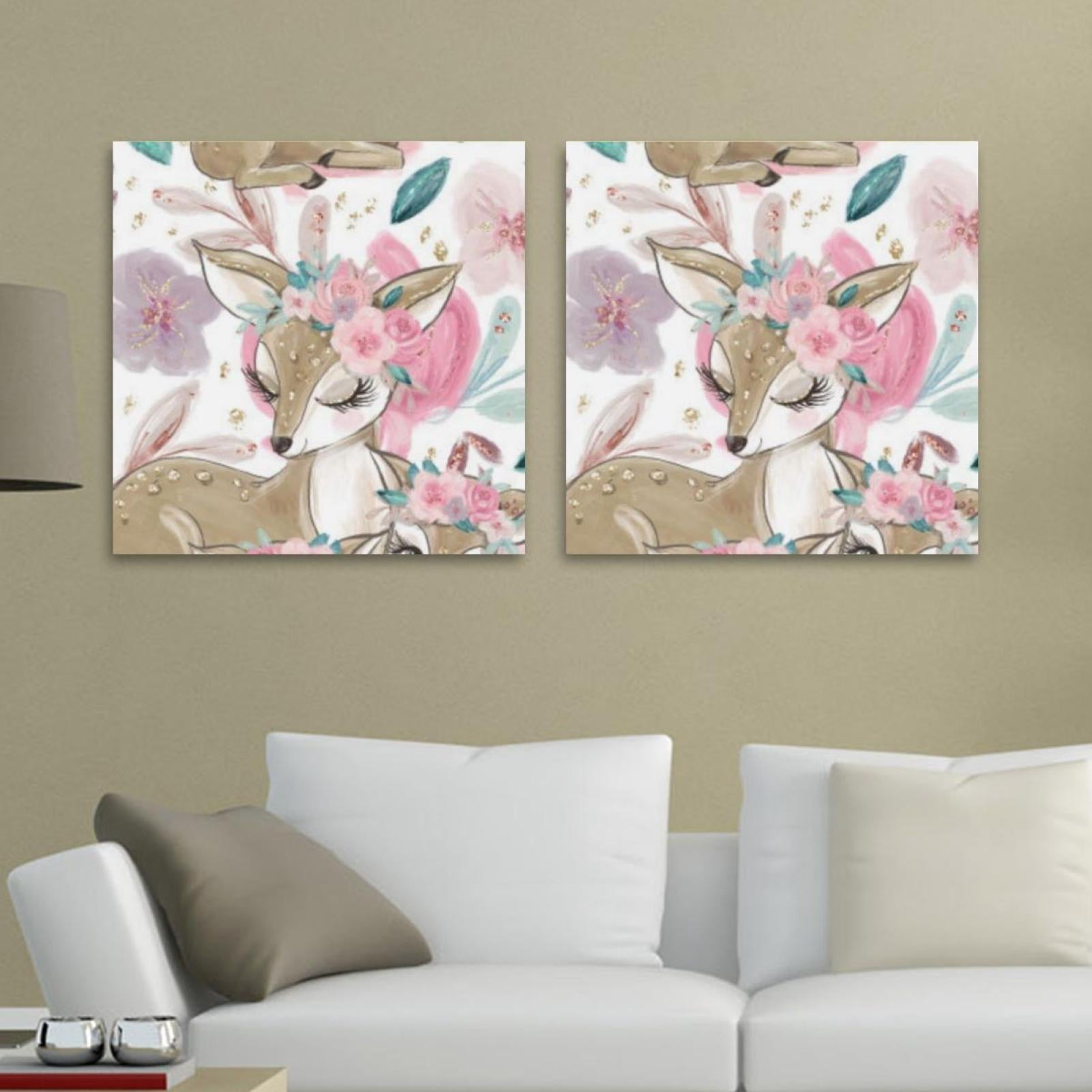 OWNSERIES Cute Animal Sika Deer Pattern 2PC Canvas Wall Art Paintings ...