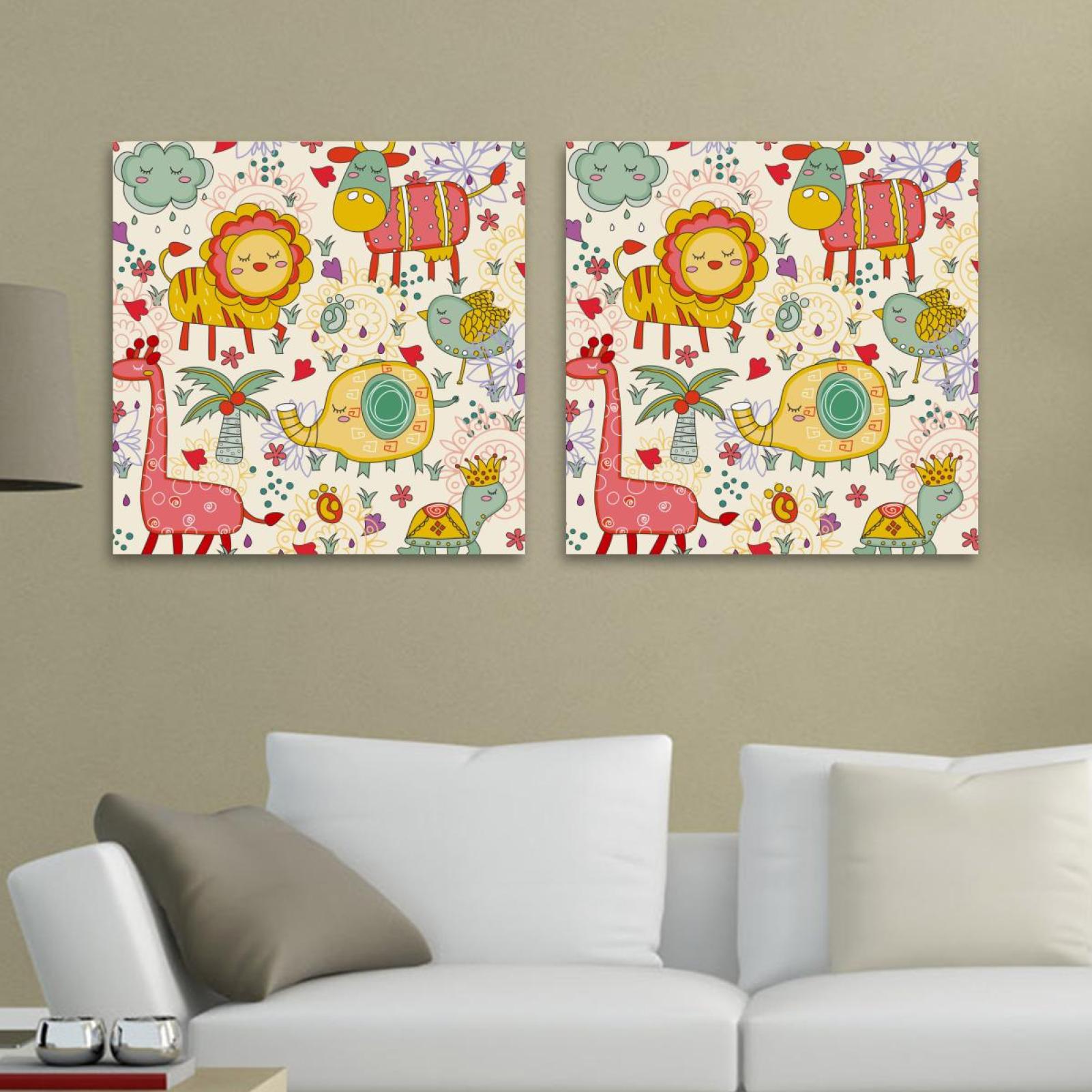 OWNSERIES Cute Animals Pattern 2PC Canvas Wall Art Paintings for Living ...